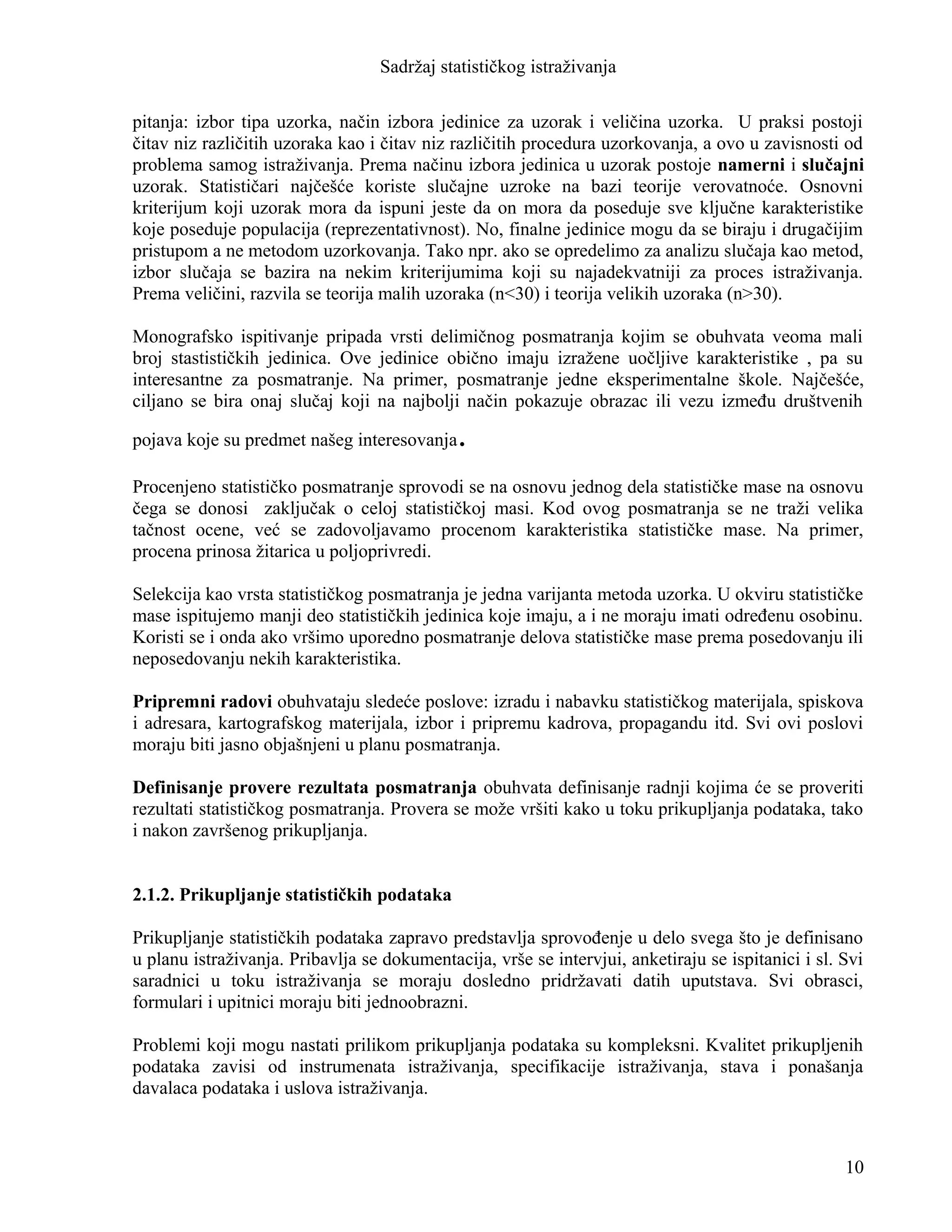 Sadrzaj statistickog istrazivanja | DOC