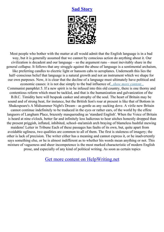 Sad Story Essay | PDF