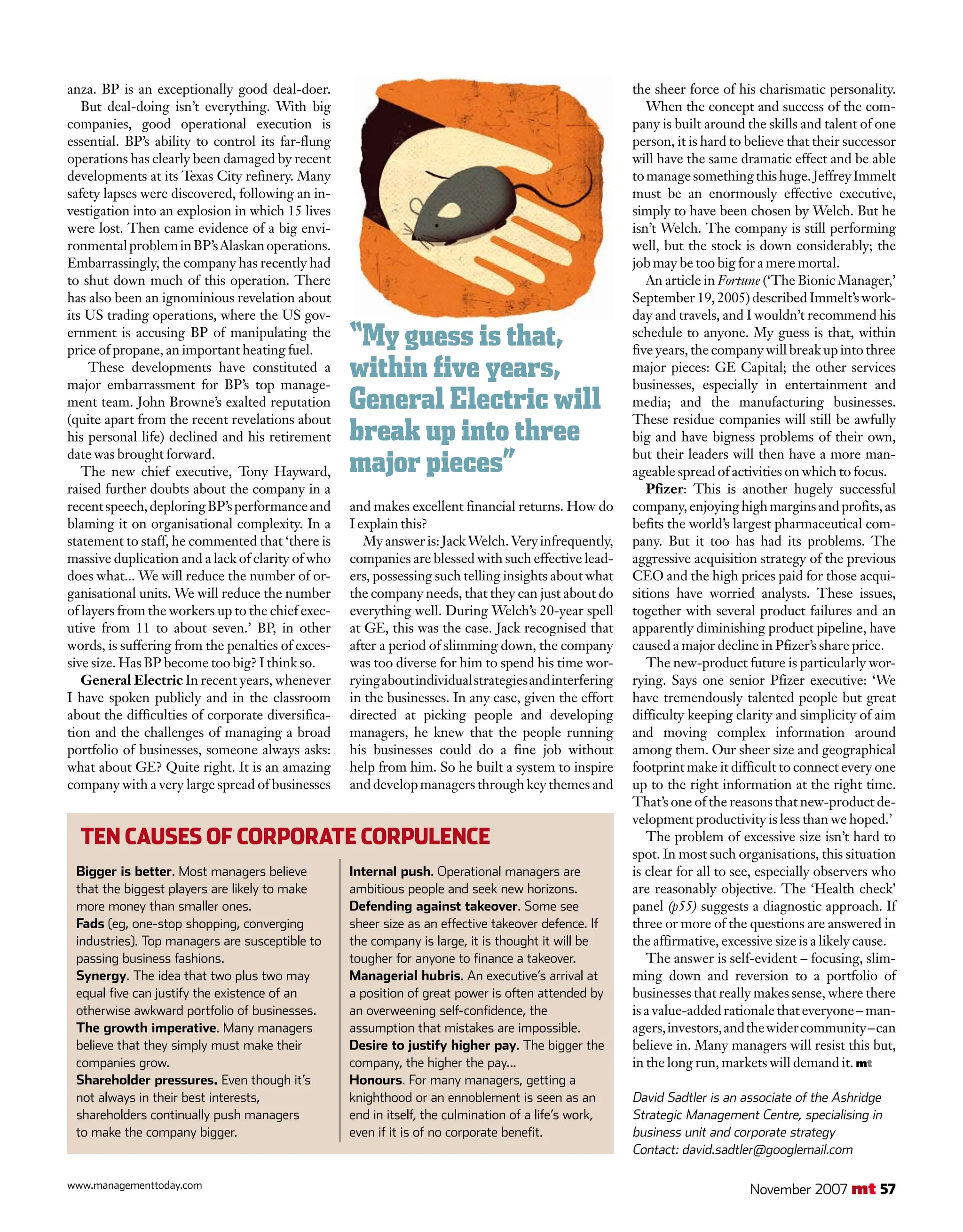 David Sadtler - The Problem with Size (Management Today) | PDF