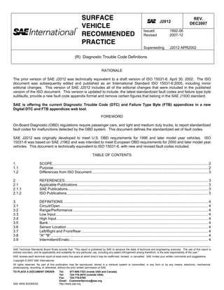 SAE DTC Definitions - J2012 Revised DEC2007 | PDF