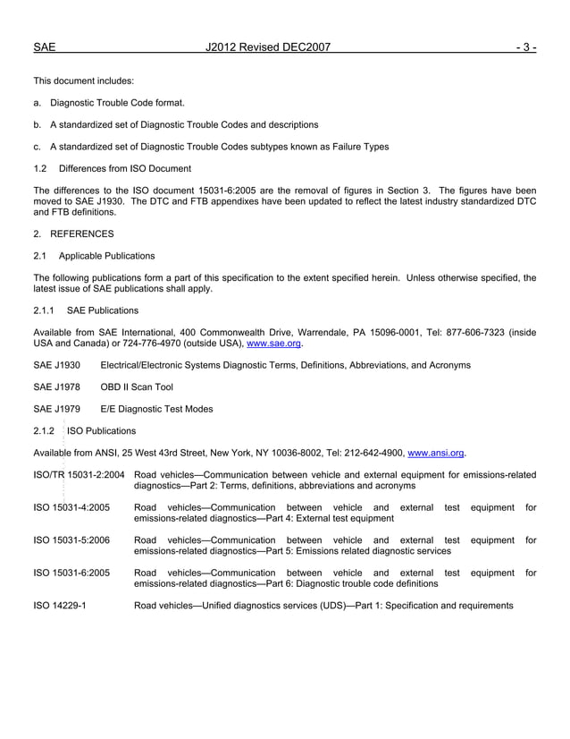 SAE DTC Definitions - J2012 Revised DEC2007 | PDF