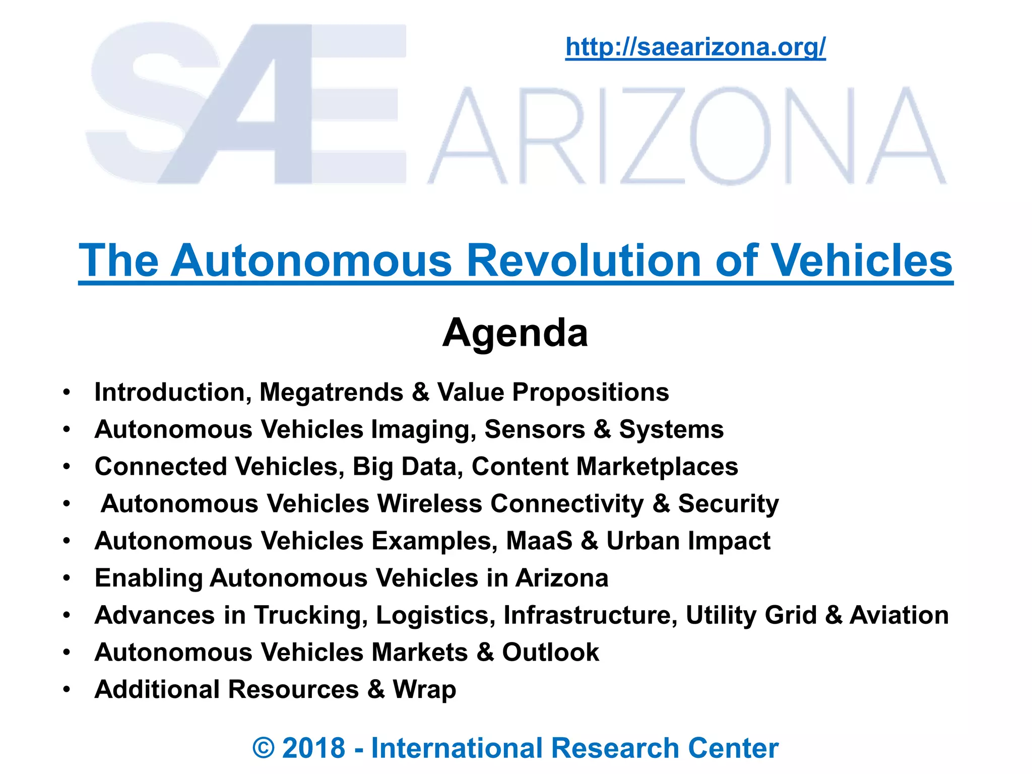 SAE Arizona - Autonomous Vehicles IRC Presentation on 9/20/18 | PPT