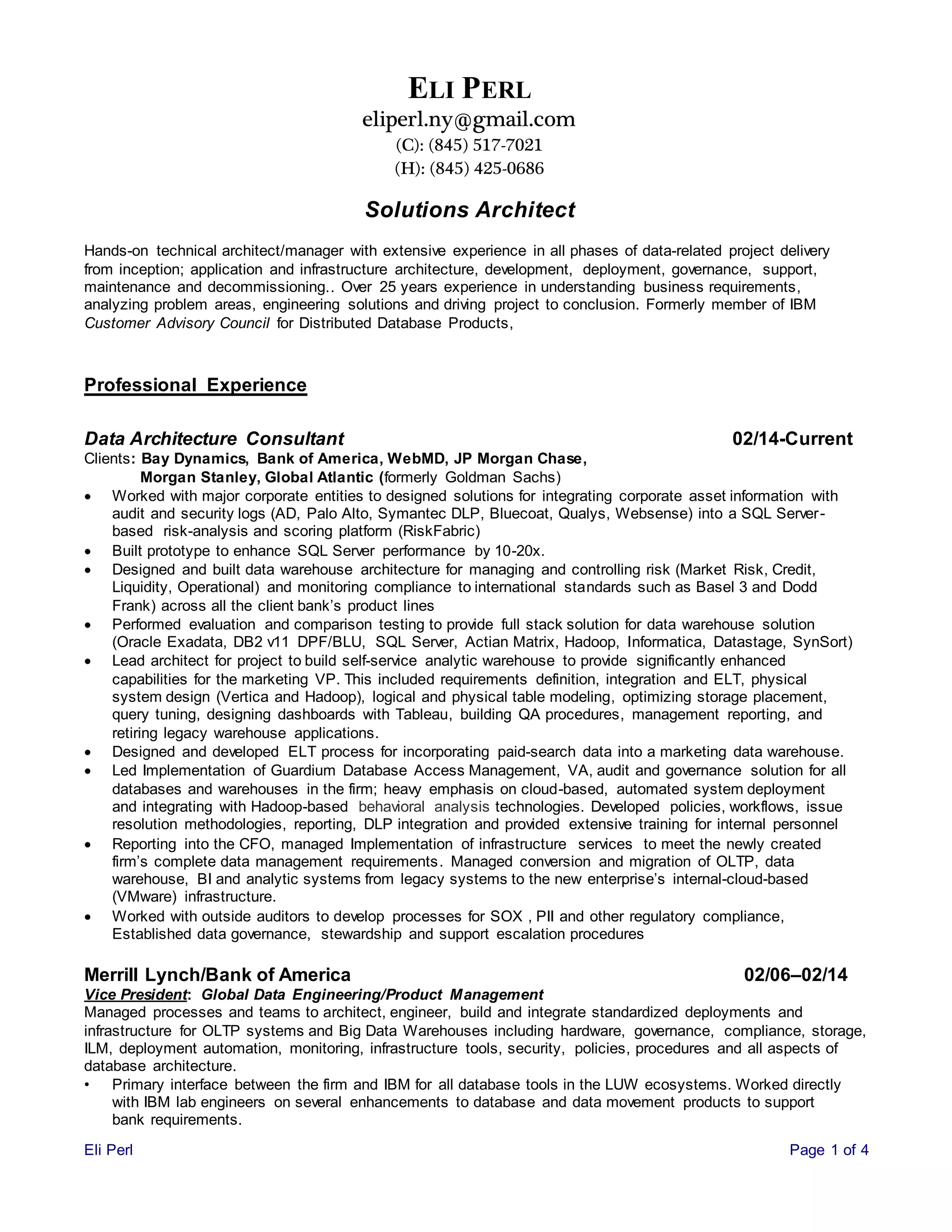 Enterprise Solutions Architect Eli Perl CV | DOCX