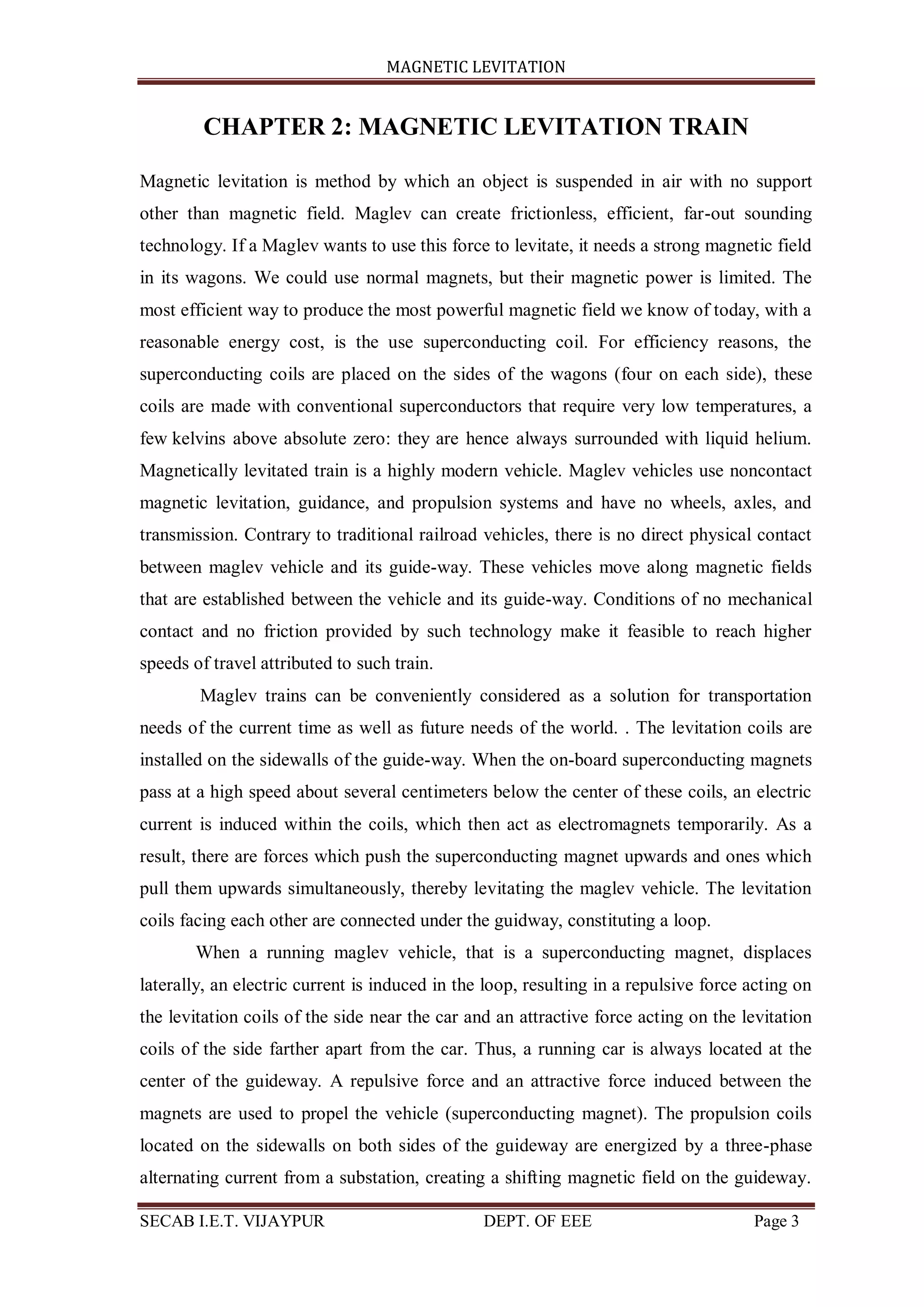 Magnetic Levitation Train by Shaheen Galgali_seminar report final | PDF