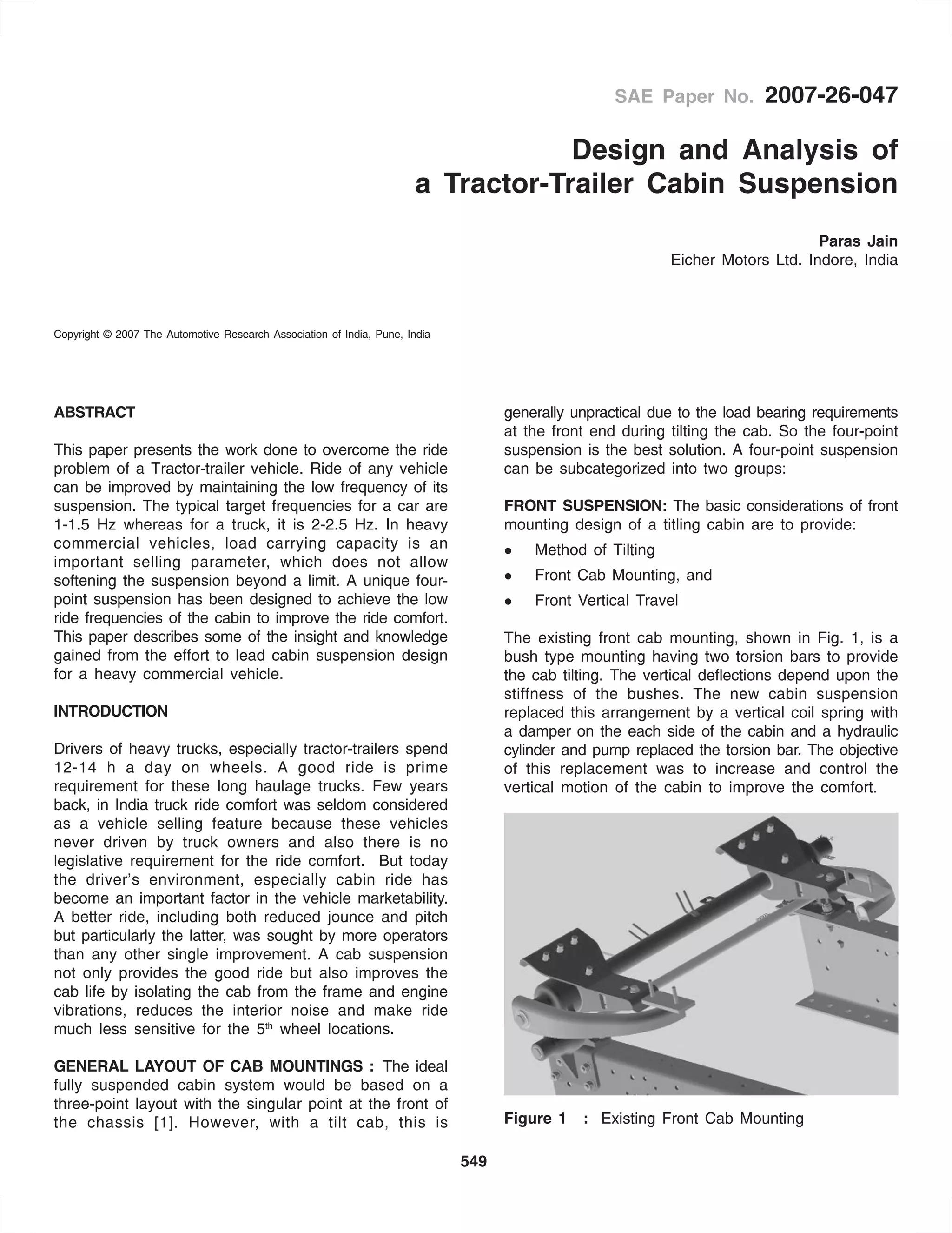 Design and Analysis of a Tractor-Trailer Cabin Suspension | PDF