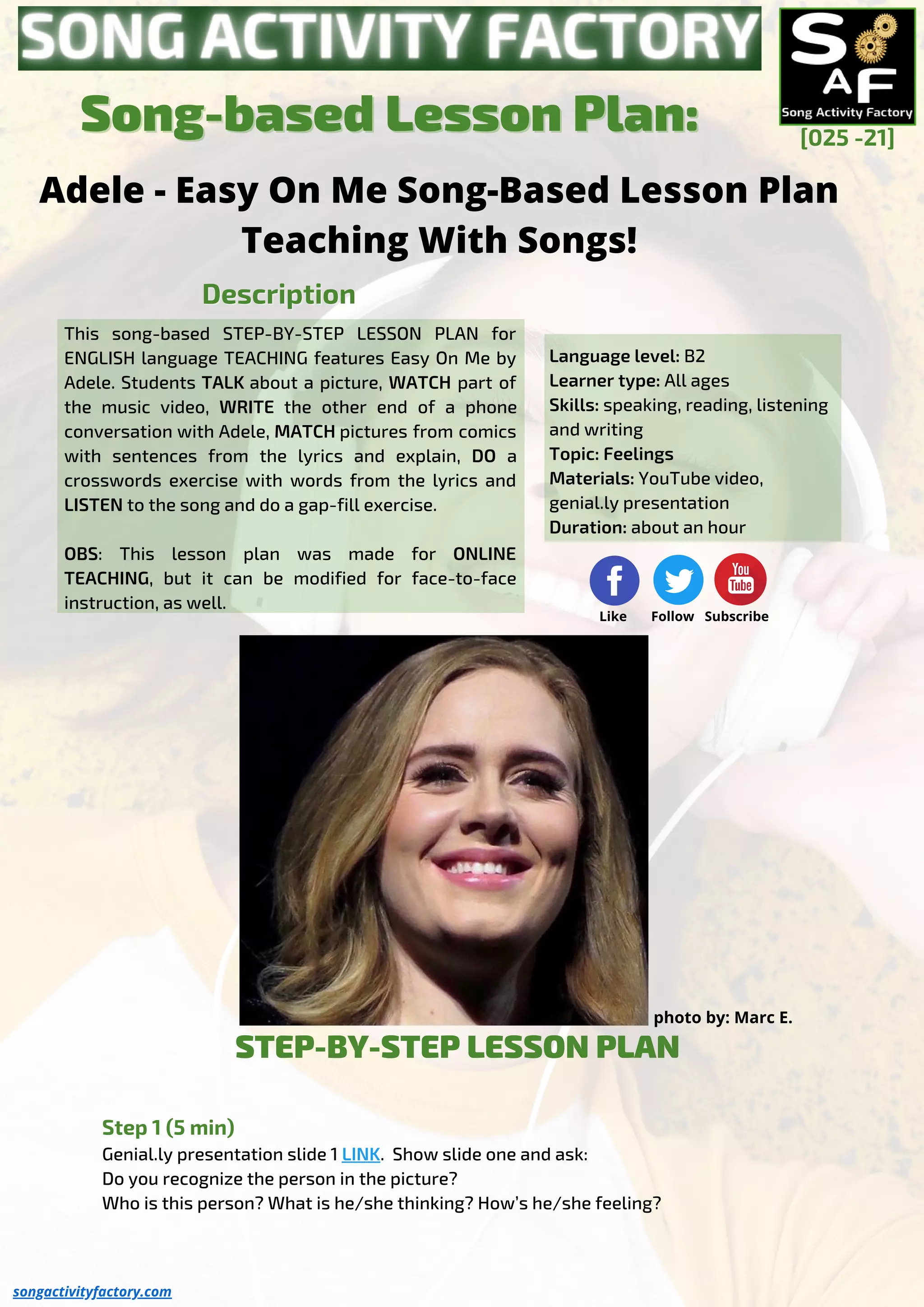Adele – EASY ON ME: A Creative Song-Bsed Lesson Plan! [Teaching With Songs B2] | PDF