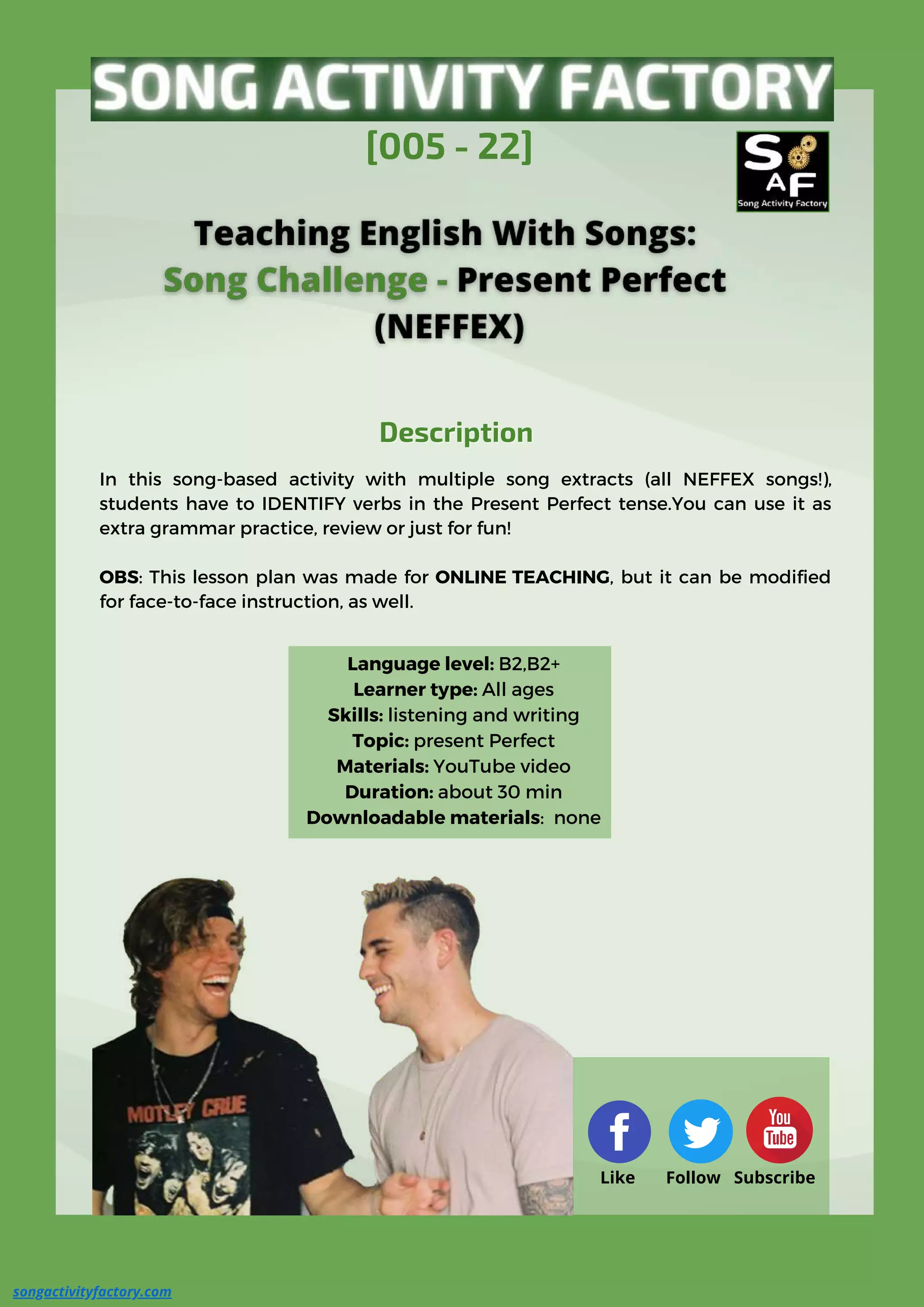 PRESENT PERFECT IN SONGS: REVIEW & PRACTICE – TEACHING ENGLISH WITH ...
