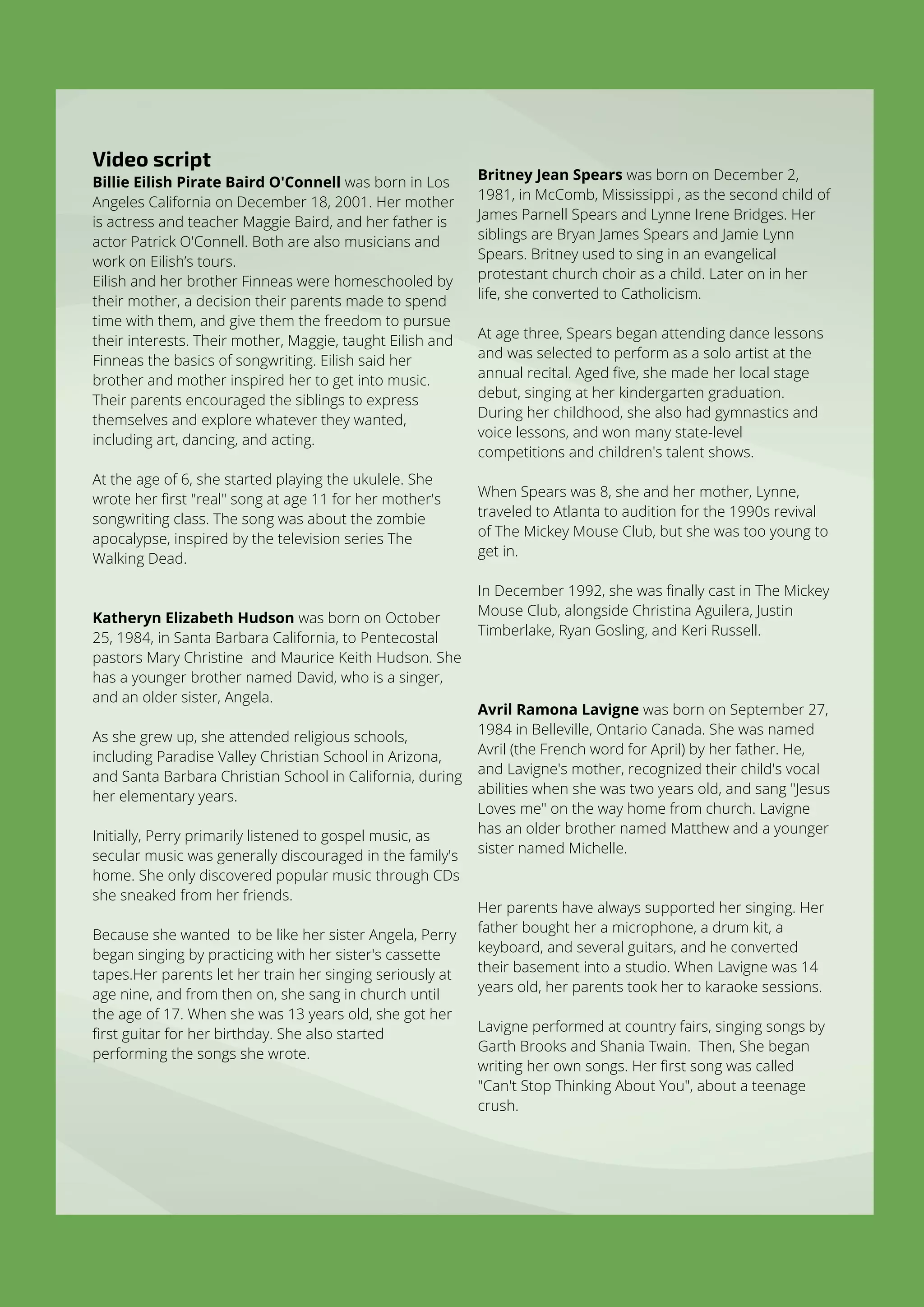 Teaching With Songs: Musical Biography + Song Pieces with Billie Eilish ...