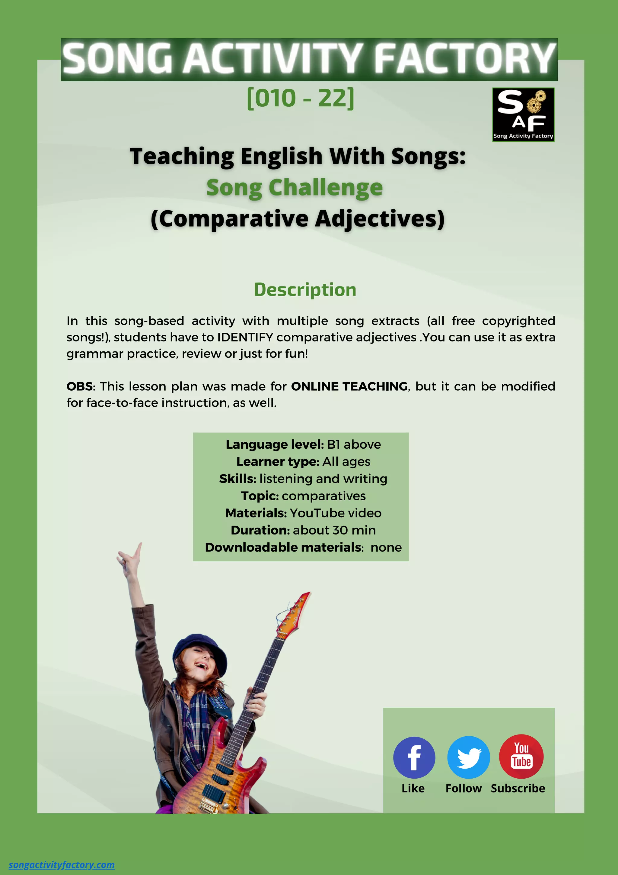 Comparative Adjectives In Songs: Review & Practice Challenge - Teaching ...