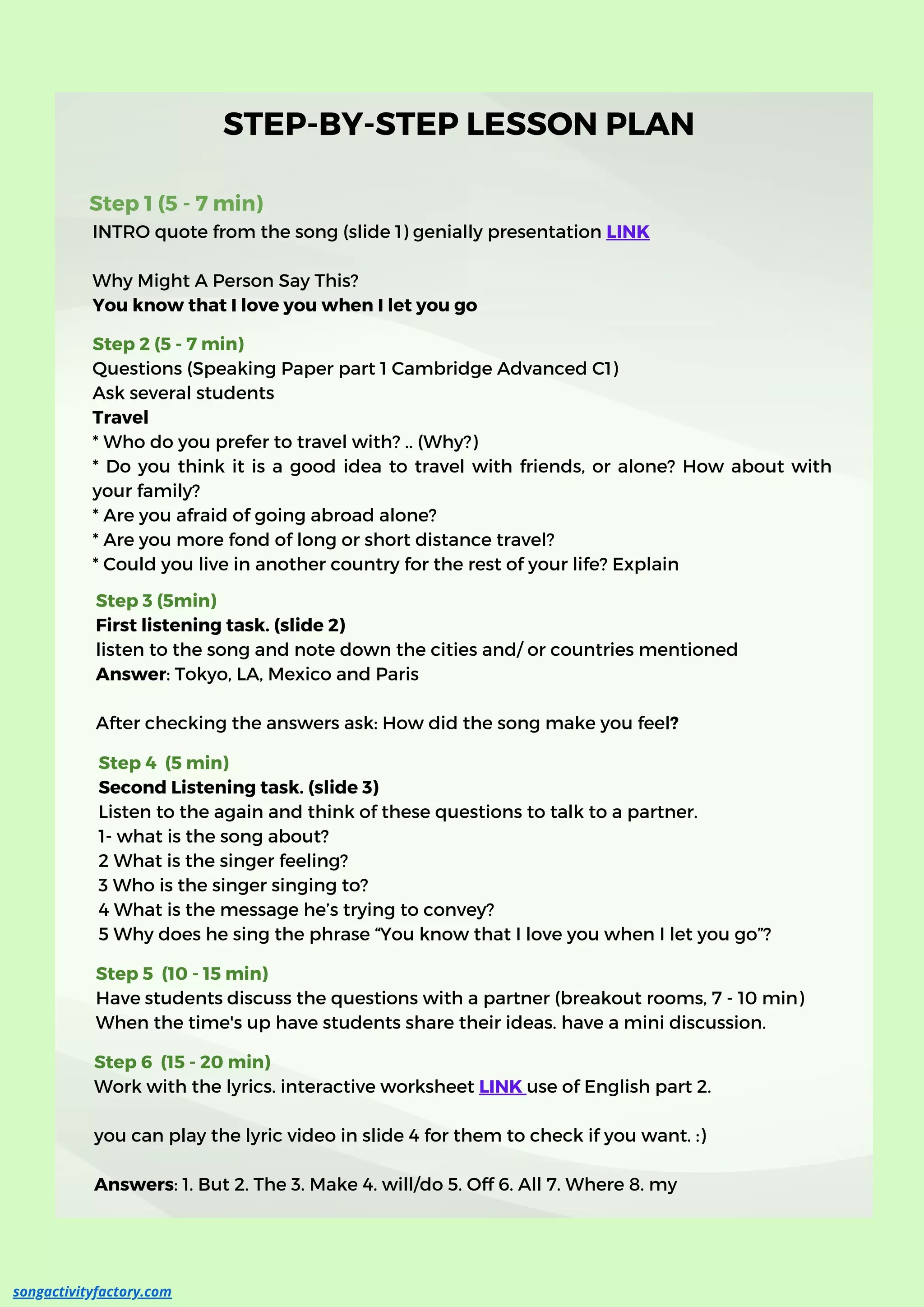 TRAVELER: A SONG-BASED LESSON PLAN FOR CAMBRIDGE C1 ADVANCED [TEACHING ...
