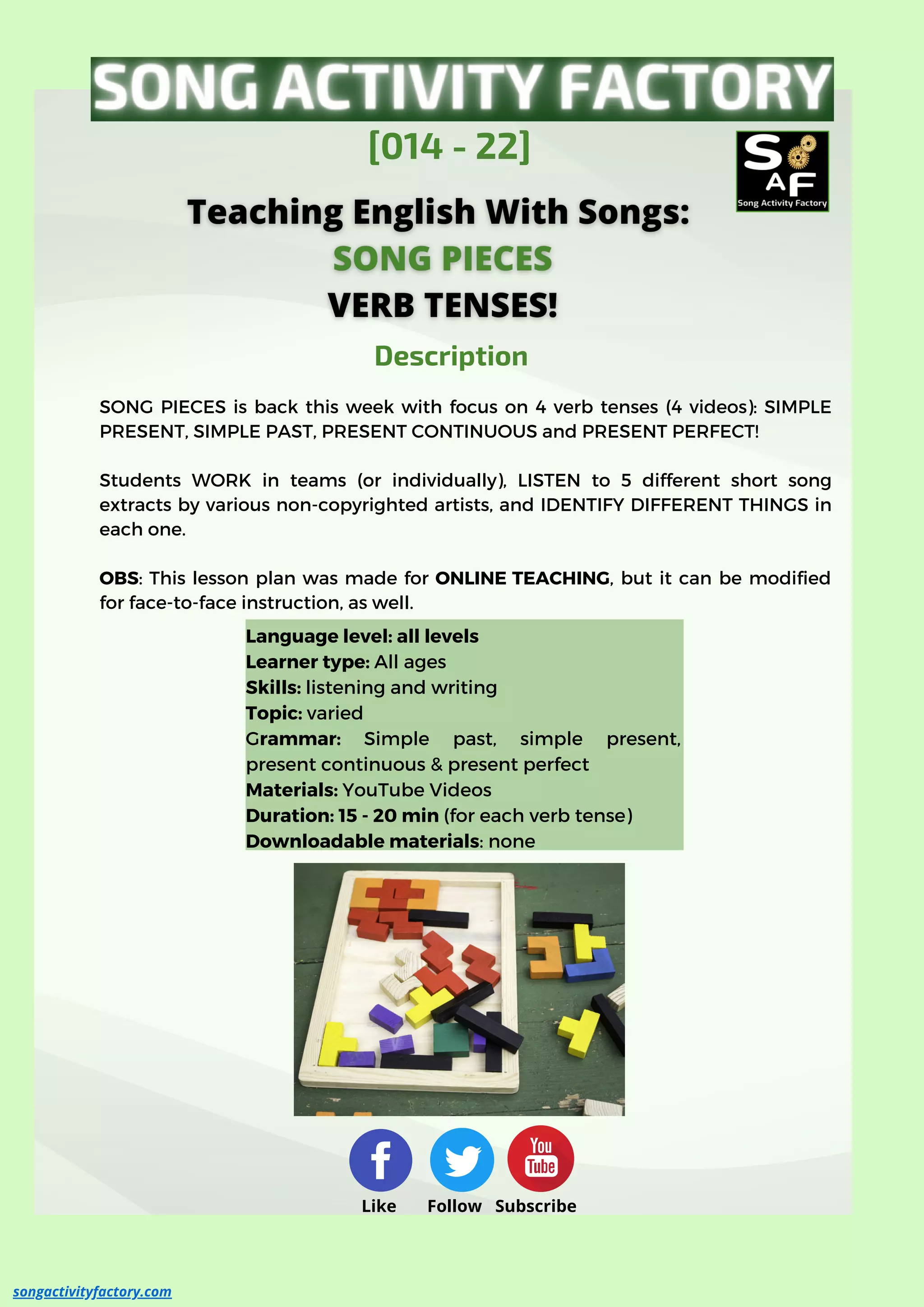 REVIEWING VERB TENSES WITH SONGS: SONG PIECES! (TEACHING WITH SONGS) | PDF