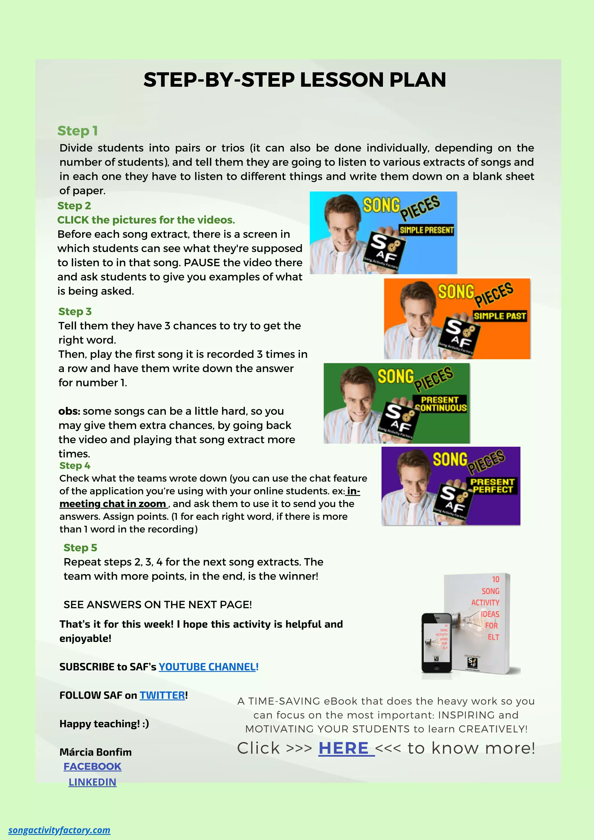 REVIEWING VERB TENSES WITH SONGS: SONG PIECES! (TEACHING WITH SONGS) | PDF