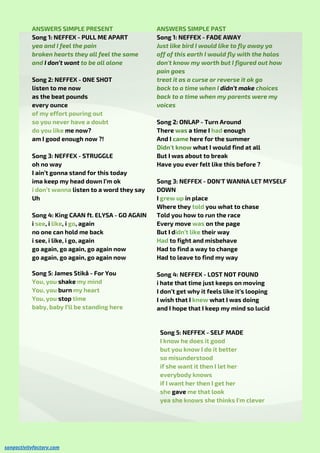 REVIEWING VERB TENSES WITH SONGS: SONG PIECES! (TEACHING WITH SONGS) | PDF