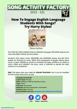 How To Engage English Language Students With Songs? Try Harry Styles! | PDF
