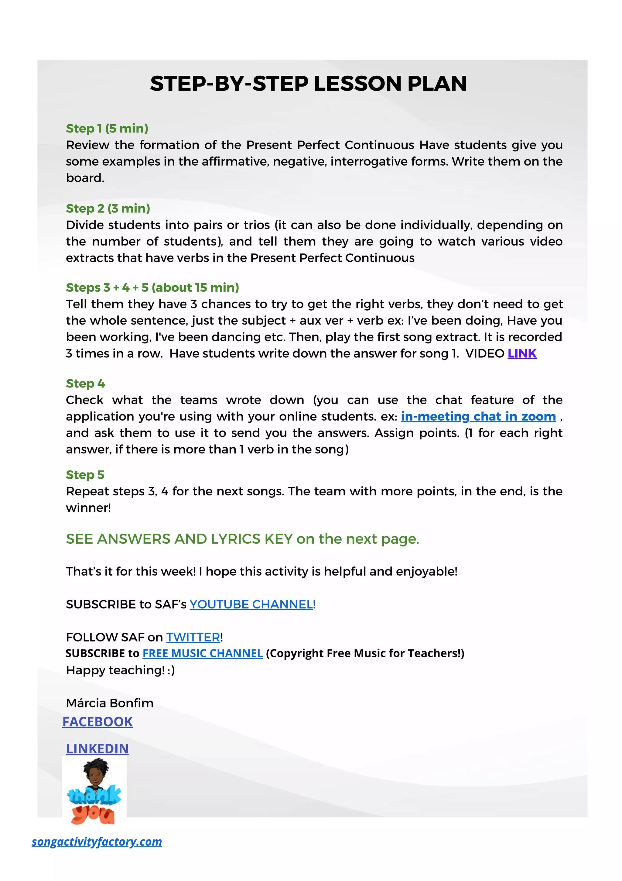 Present Perfect Continuous In Songs: Review & Practice – A Lesson Plan ...