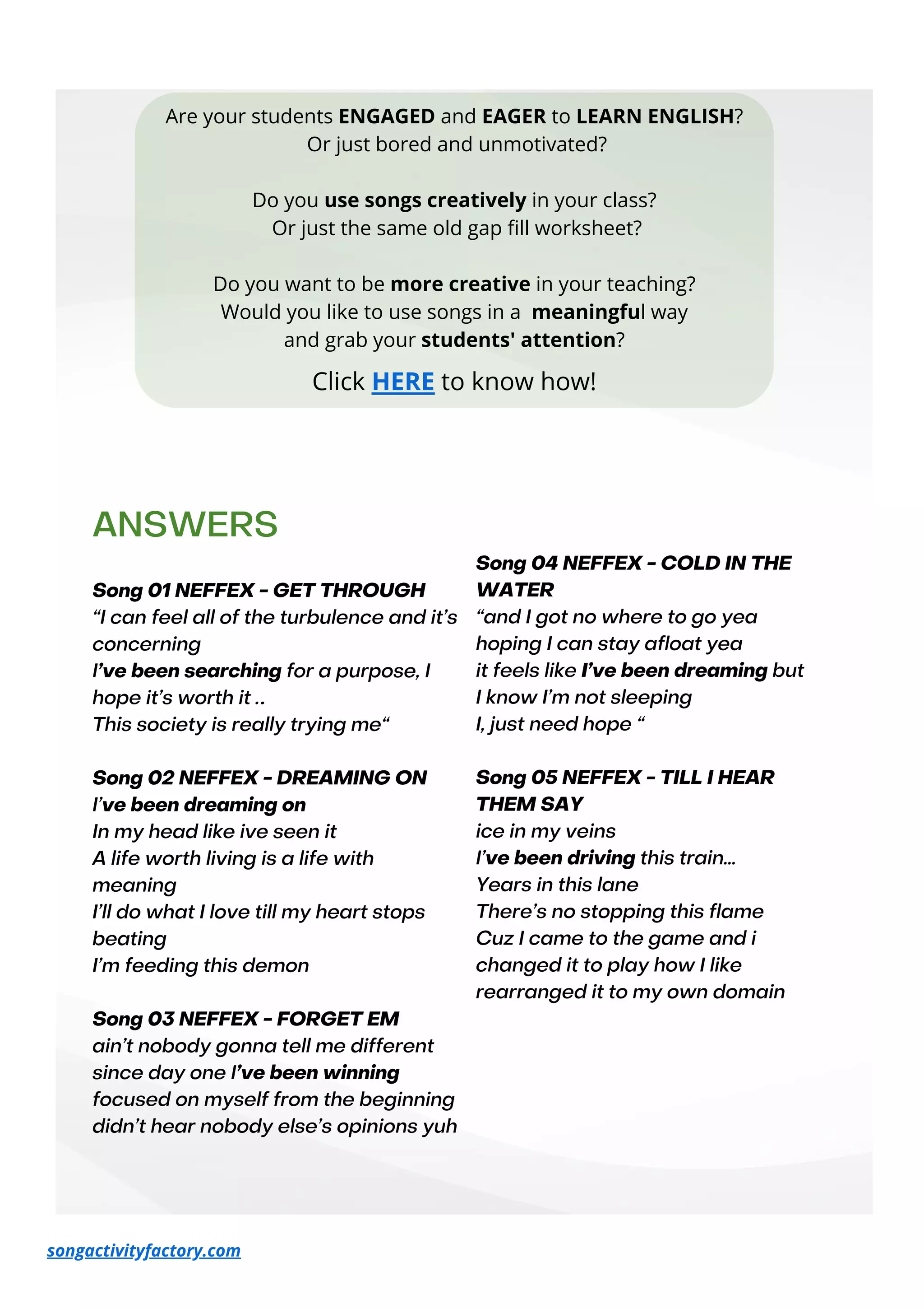 Present Perfect Continuous In Songs: Review & Practice – A Lesson Plan ...