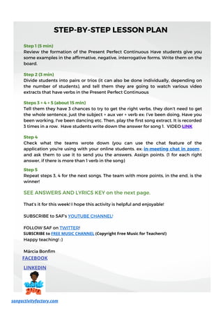 Present Perfect Continuous In Songs: Review & Practice – A Lesson Plan ...