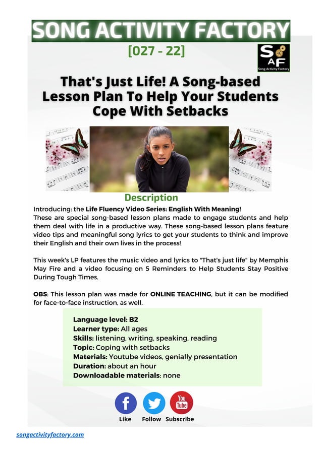 That's Just Life! A Song-based Lesson Plan To Help Your Students Cope ...