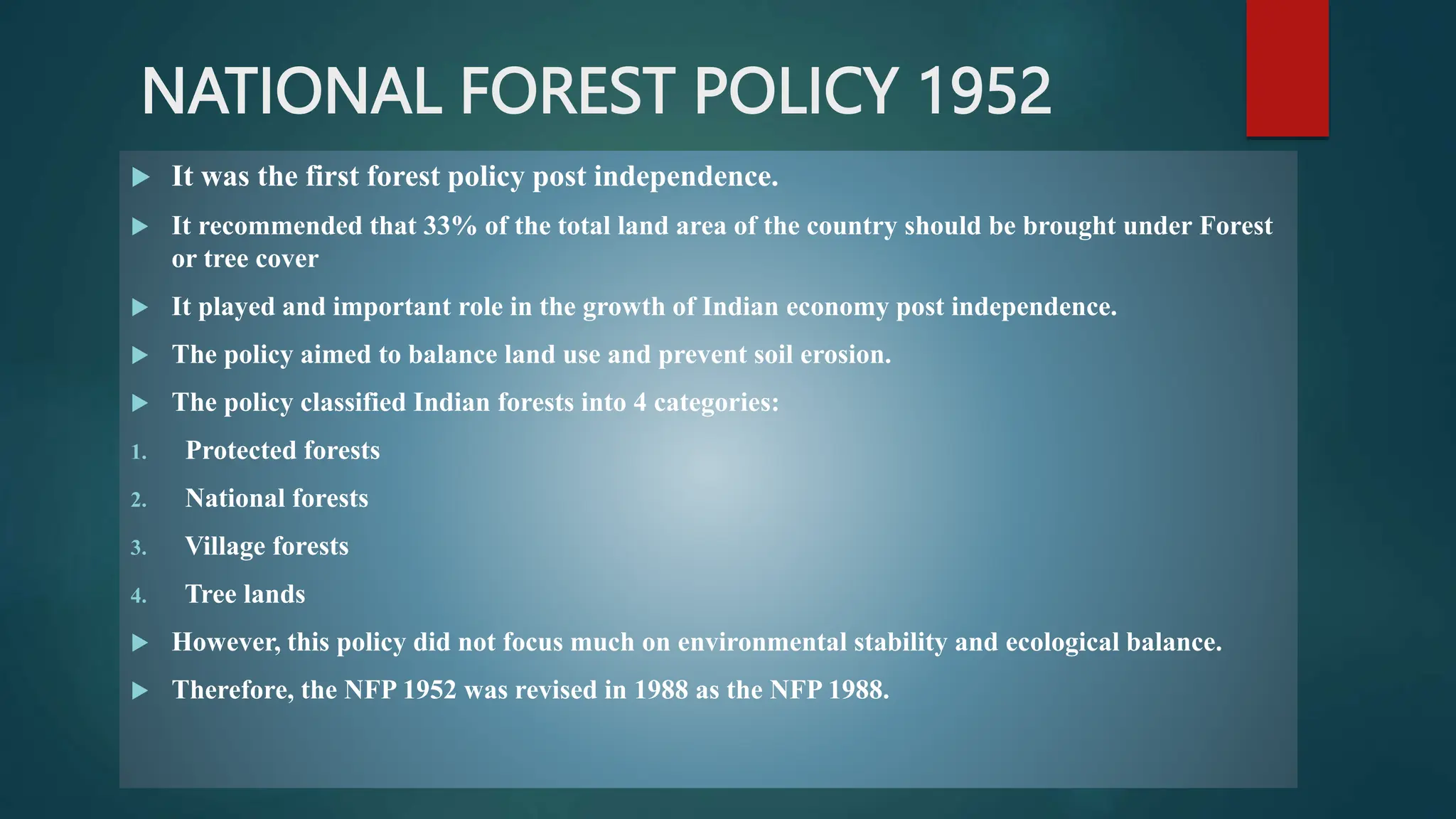 National forest policy 1988of Indian system | PPTX