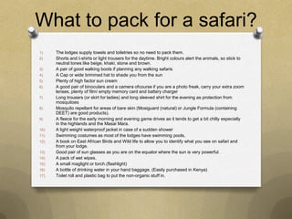 Safari checklist | PPTX | Women\'s Outerwear | Women\'s Clothing