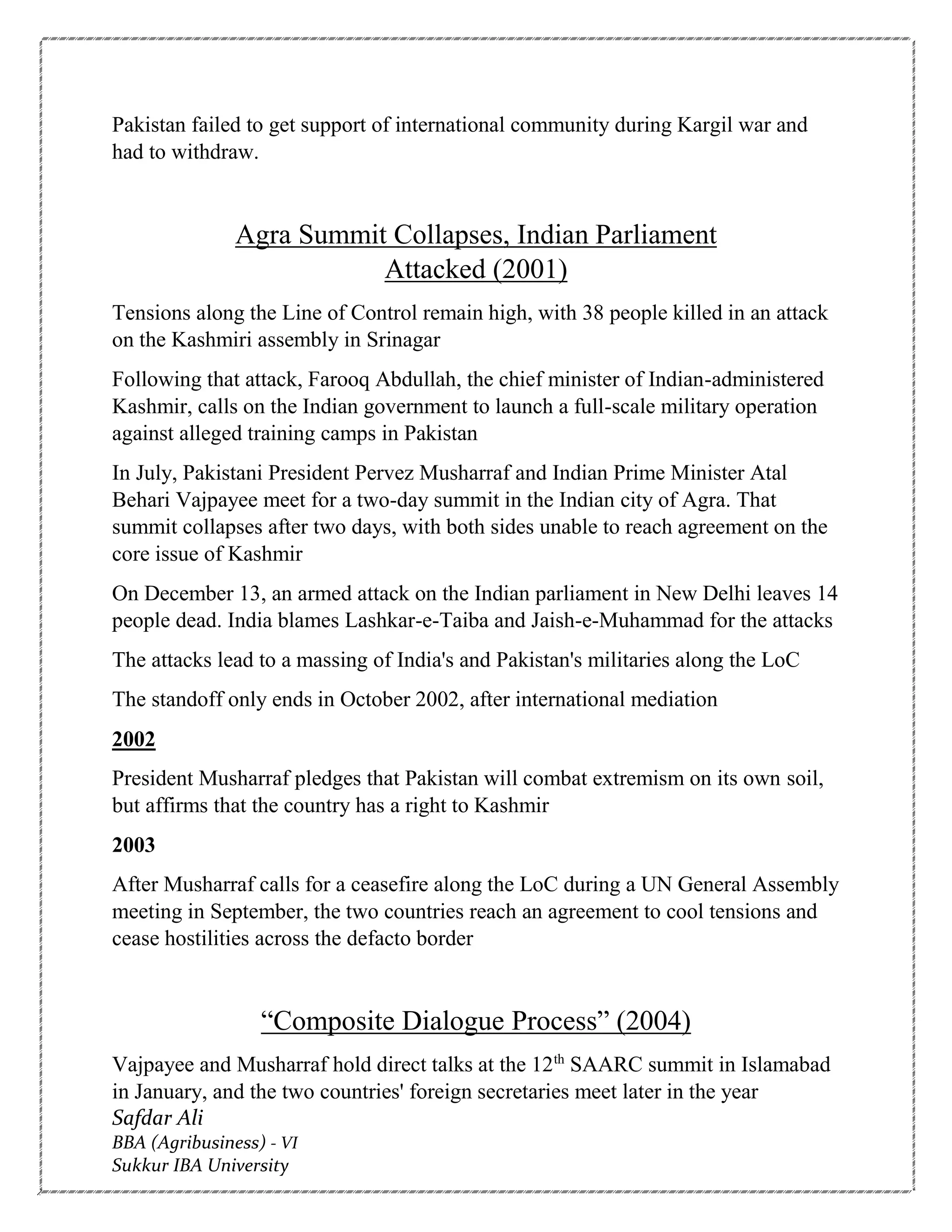 Safdar ali_Pak-india relations assignment | PDF