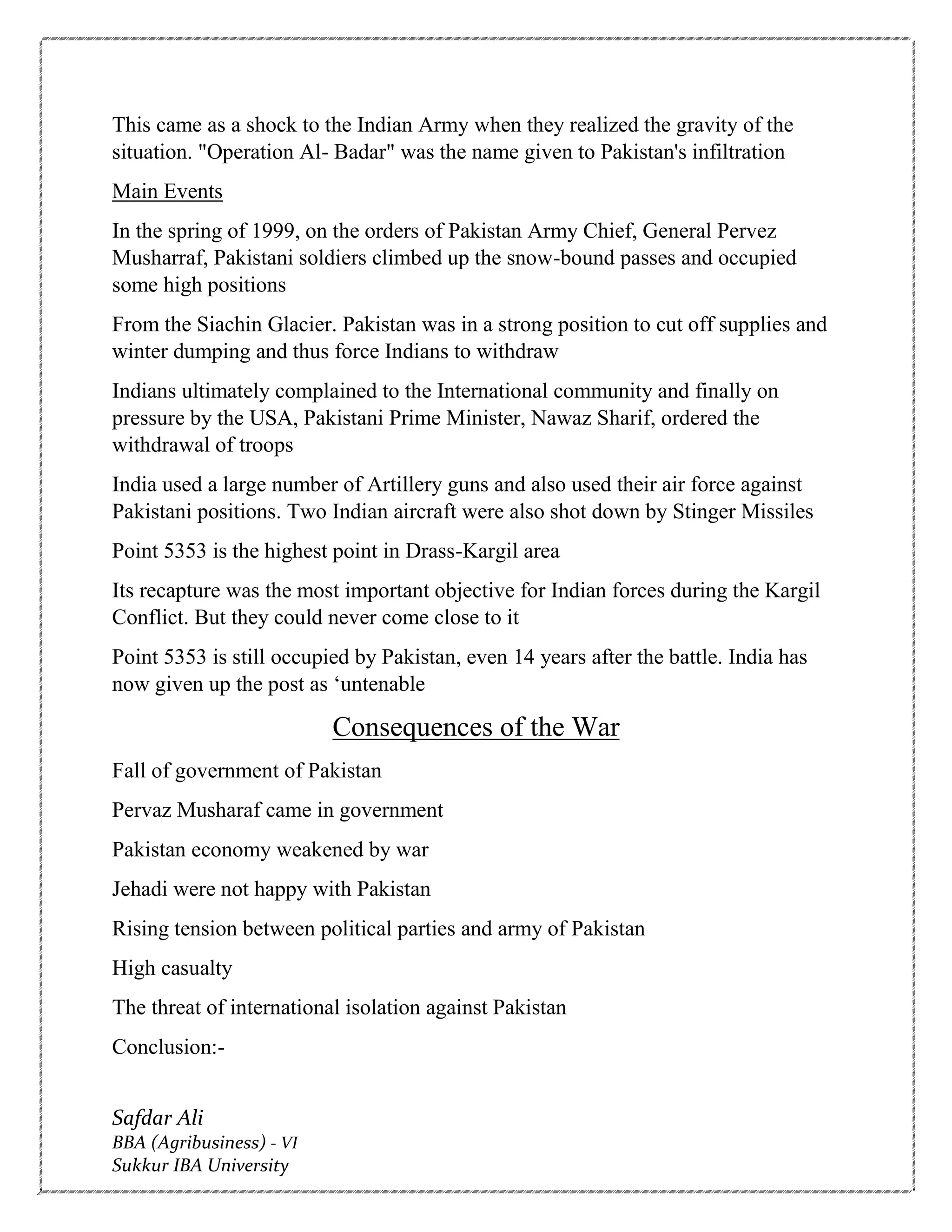 Safdar ali_Pak-india relations assignment | PDF