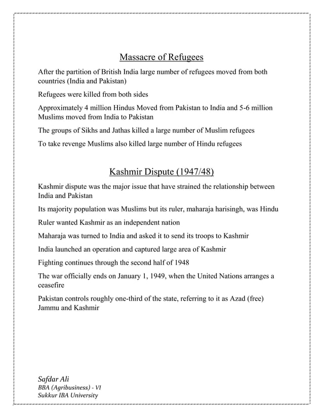 Safdar ali_Pak-india relations assignment | PDF