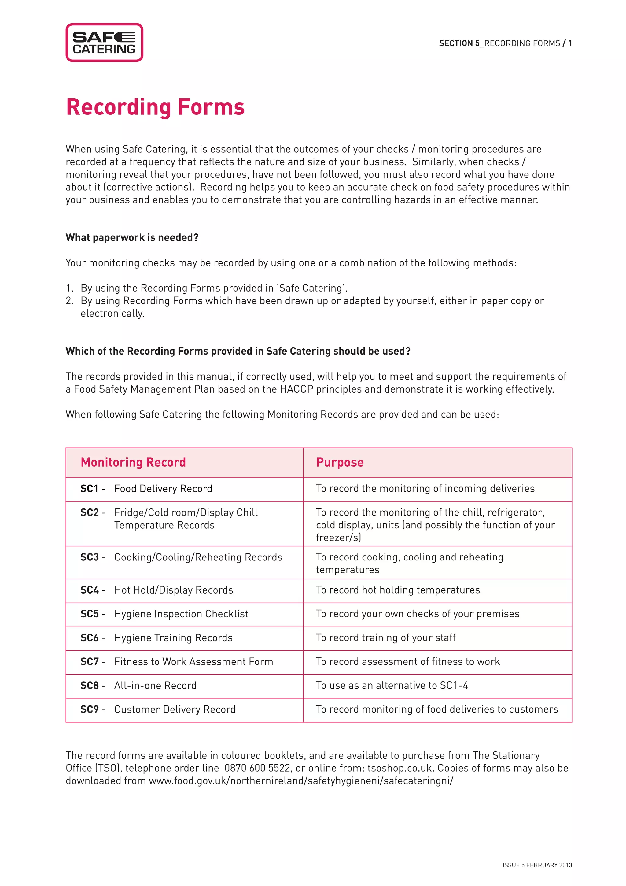Safe catering-recording-forms | PDF