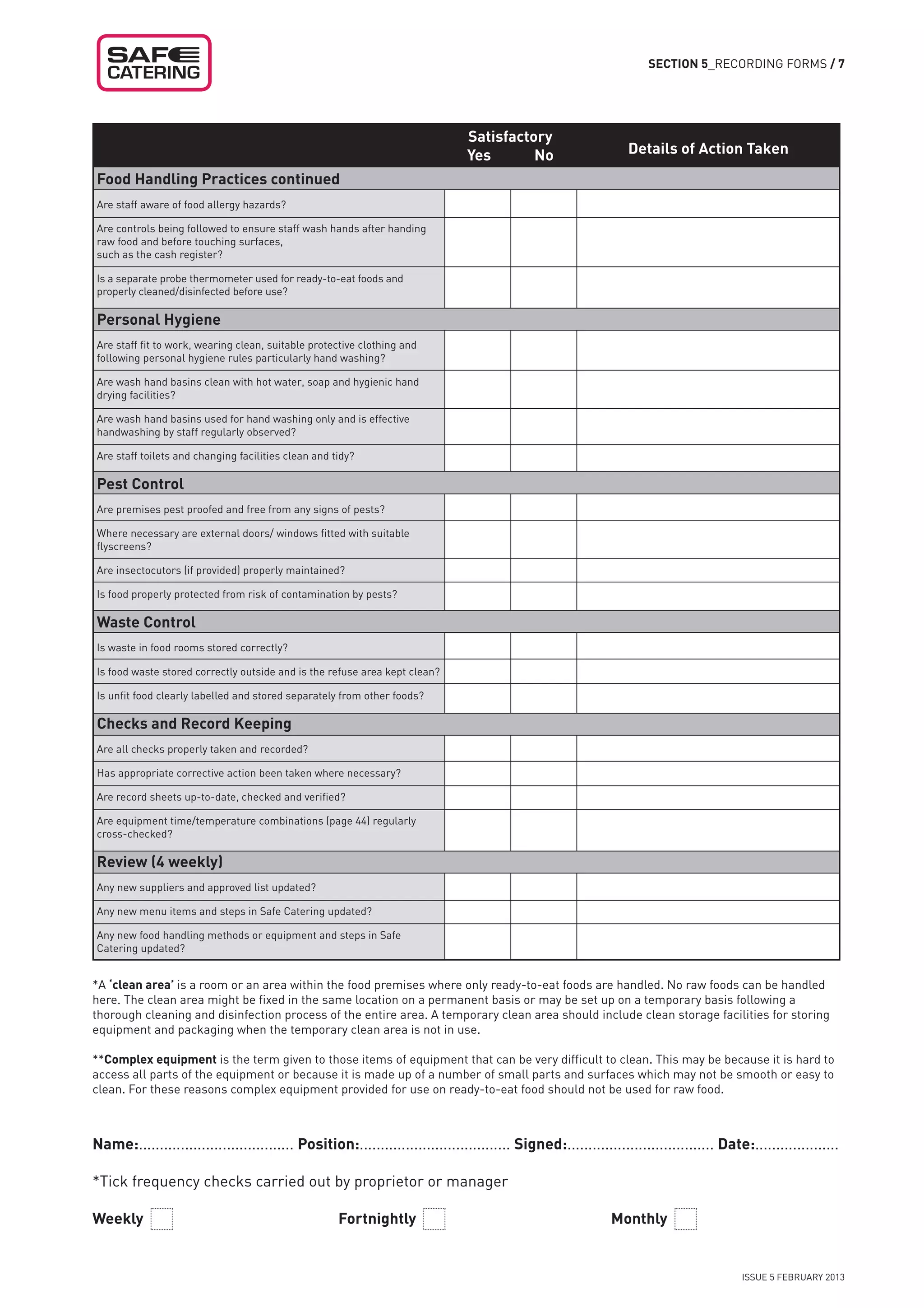 Safe catering-recording-forms | PDF
