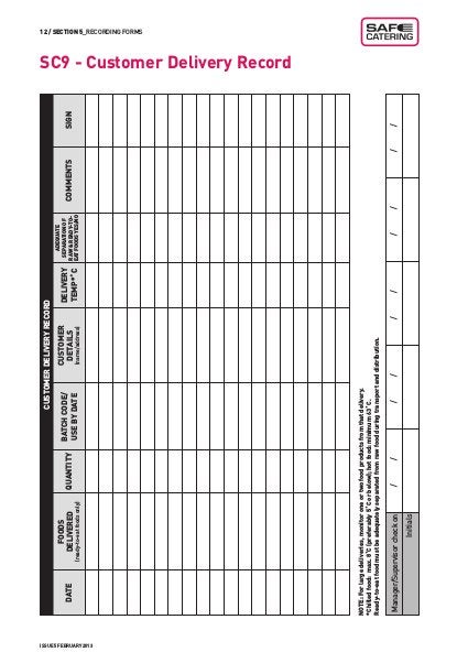 Safe catering-recording-forms