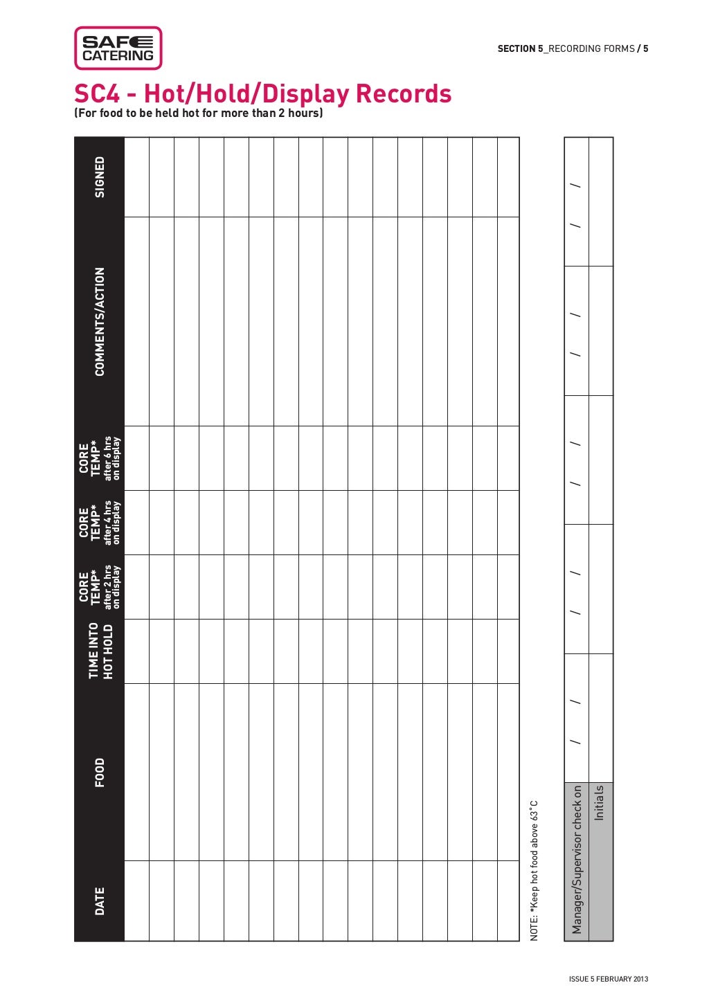 Safe catering-recording-forms