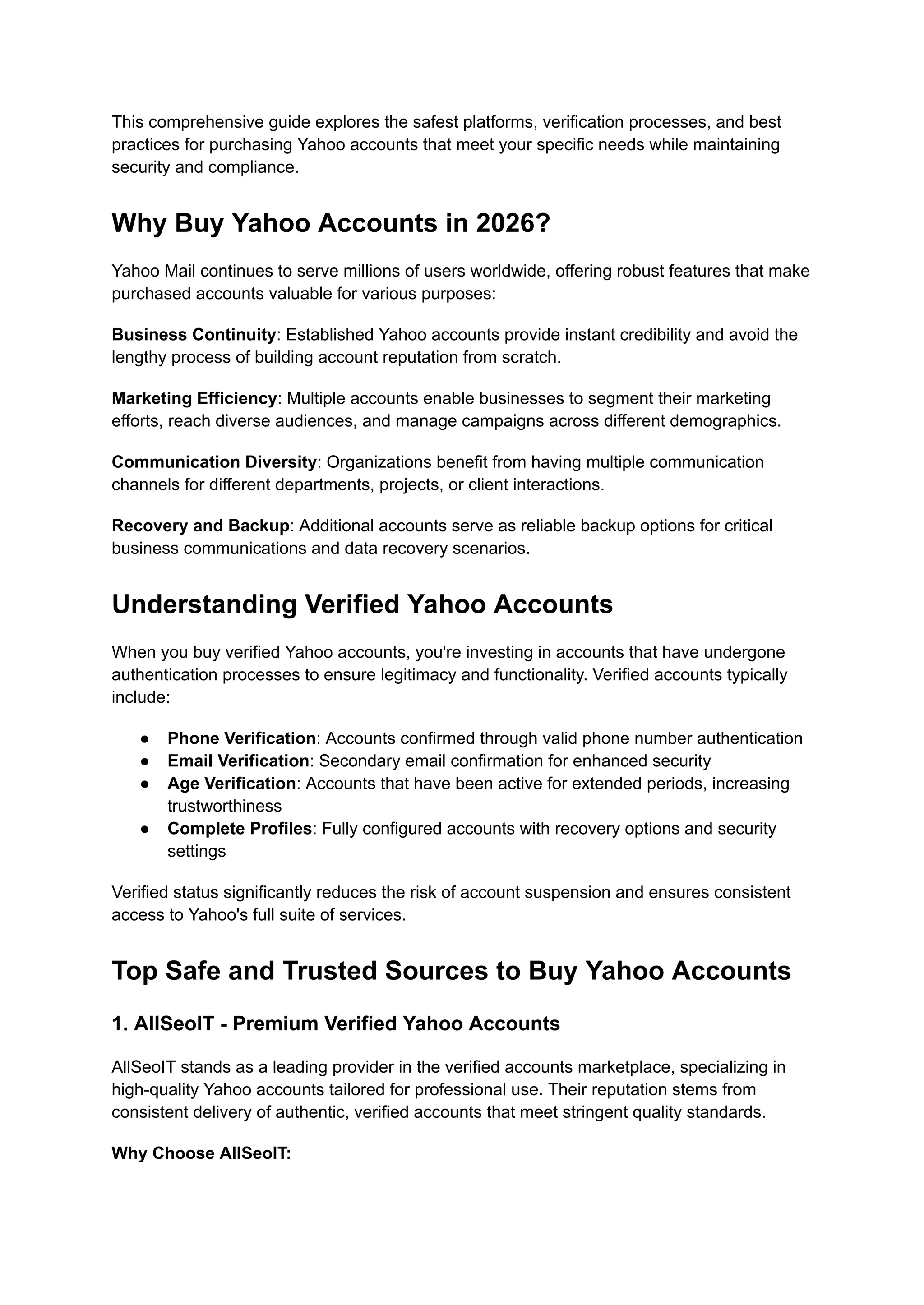 Safe and Trusted Places to Buy Yahoo Accounts in 2026 | PDF