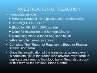 Safe blood transfusion practices and policy of hospital | PPT