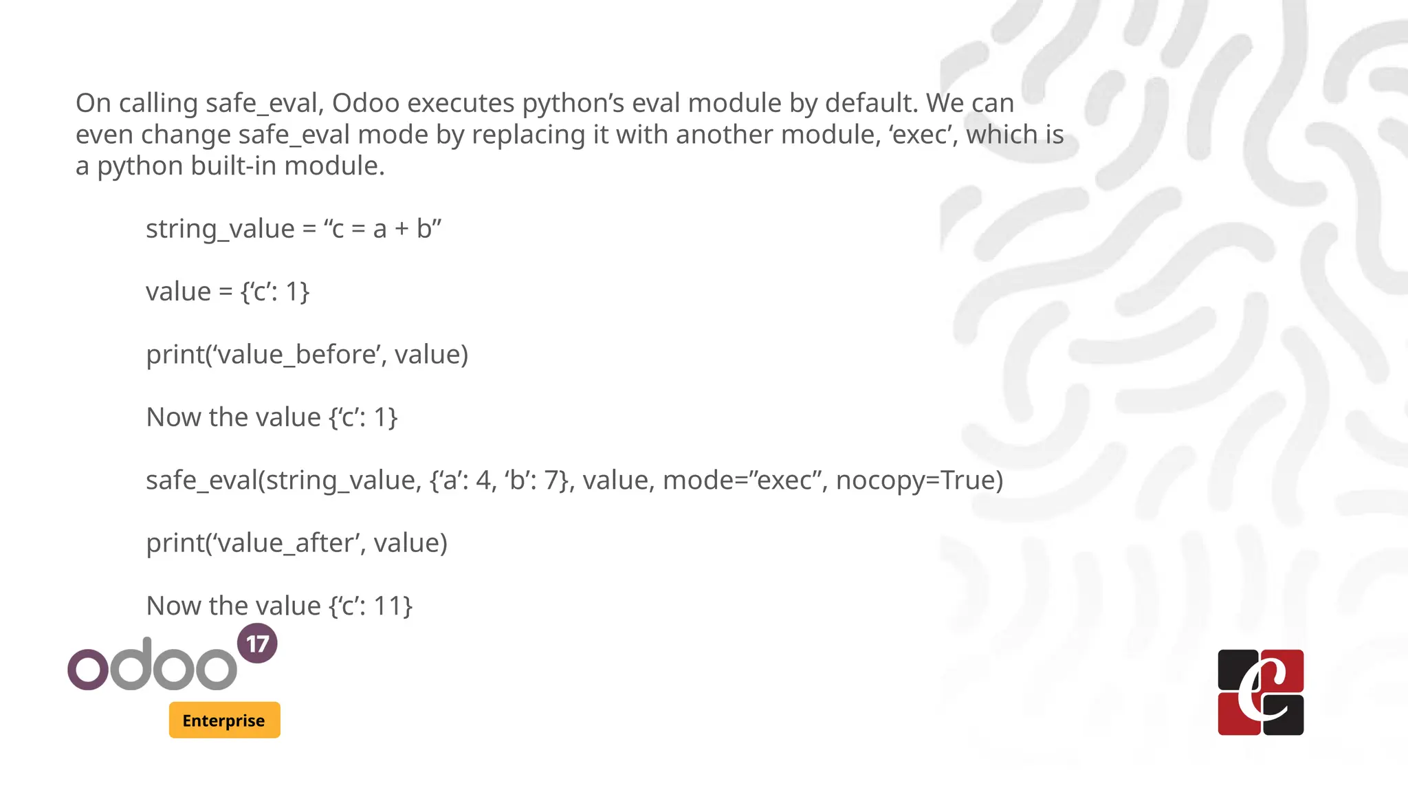 Safe_eval in Odoo 17 - Odoo 17 Technical Slides | PPTX | Programming Languages | Computing