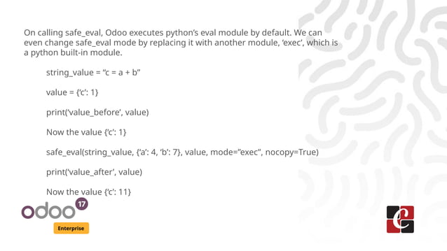 Safe_eval in Odoo 17 - Odoo 17 Technical Slides | PPT