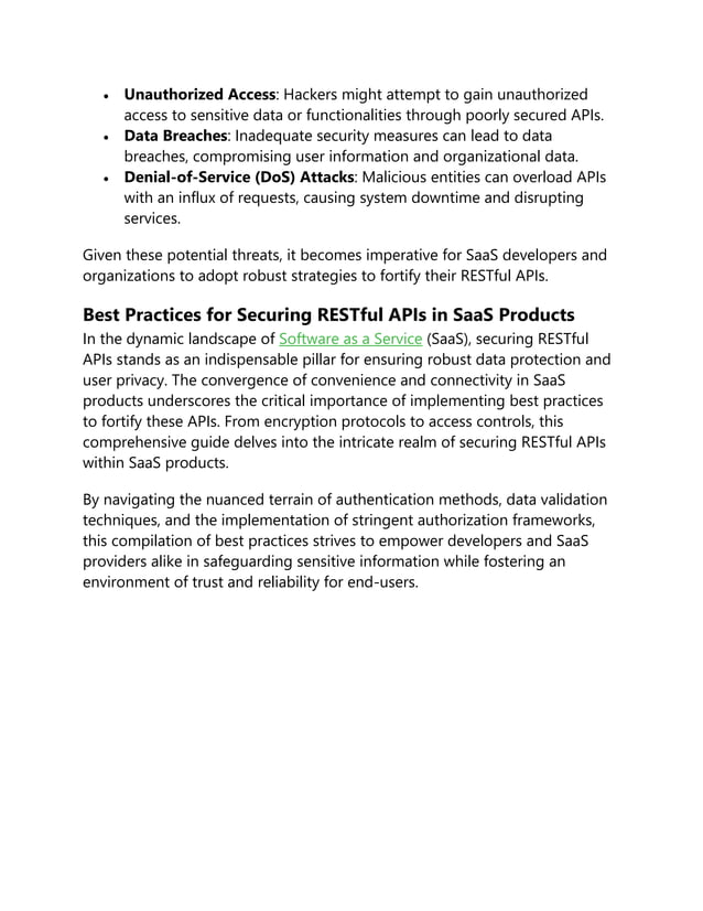 Safeguarding RESTful API in SaaS Product Development | PDF