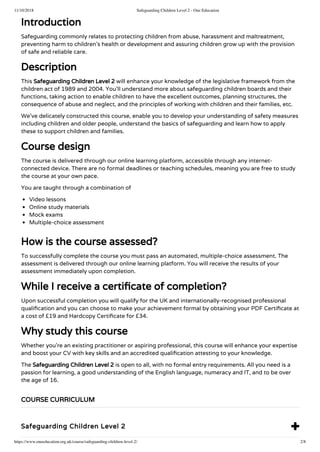 Safeguarding Children Level 2 - One Education | PDF
