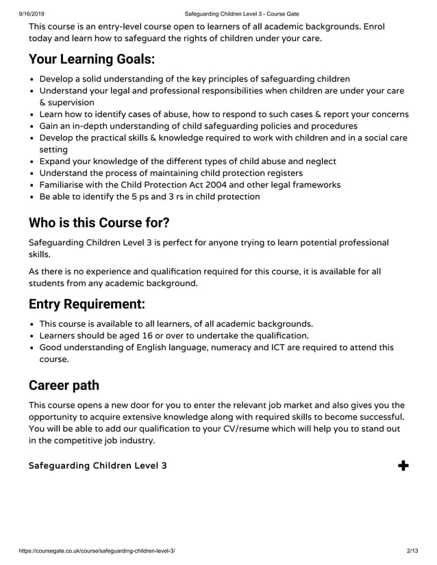 Safeguarding Children Level 3 - Course Gate | PDF | Daycare and Pre ...
