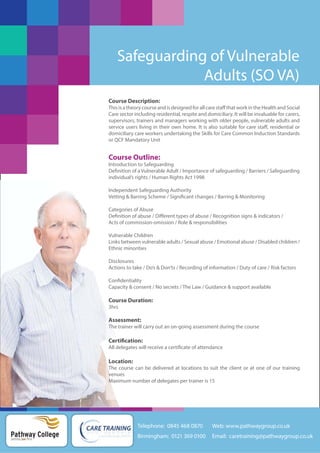 Safeguarding of Vulnerable Adults (SO VA) Training Course | PDF