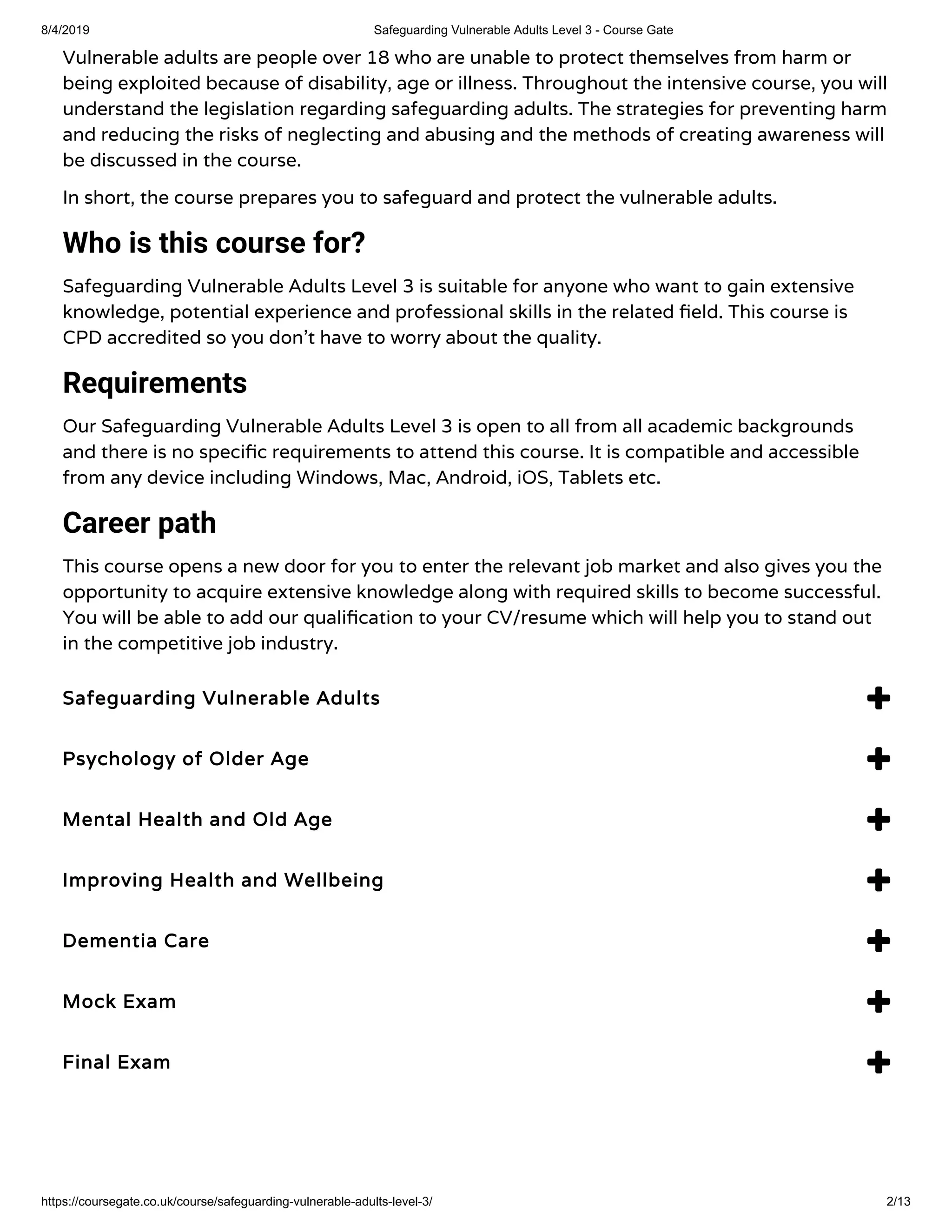 Safeguarding vulnerable adults level 3 - course gate | PDF