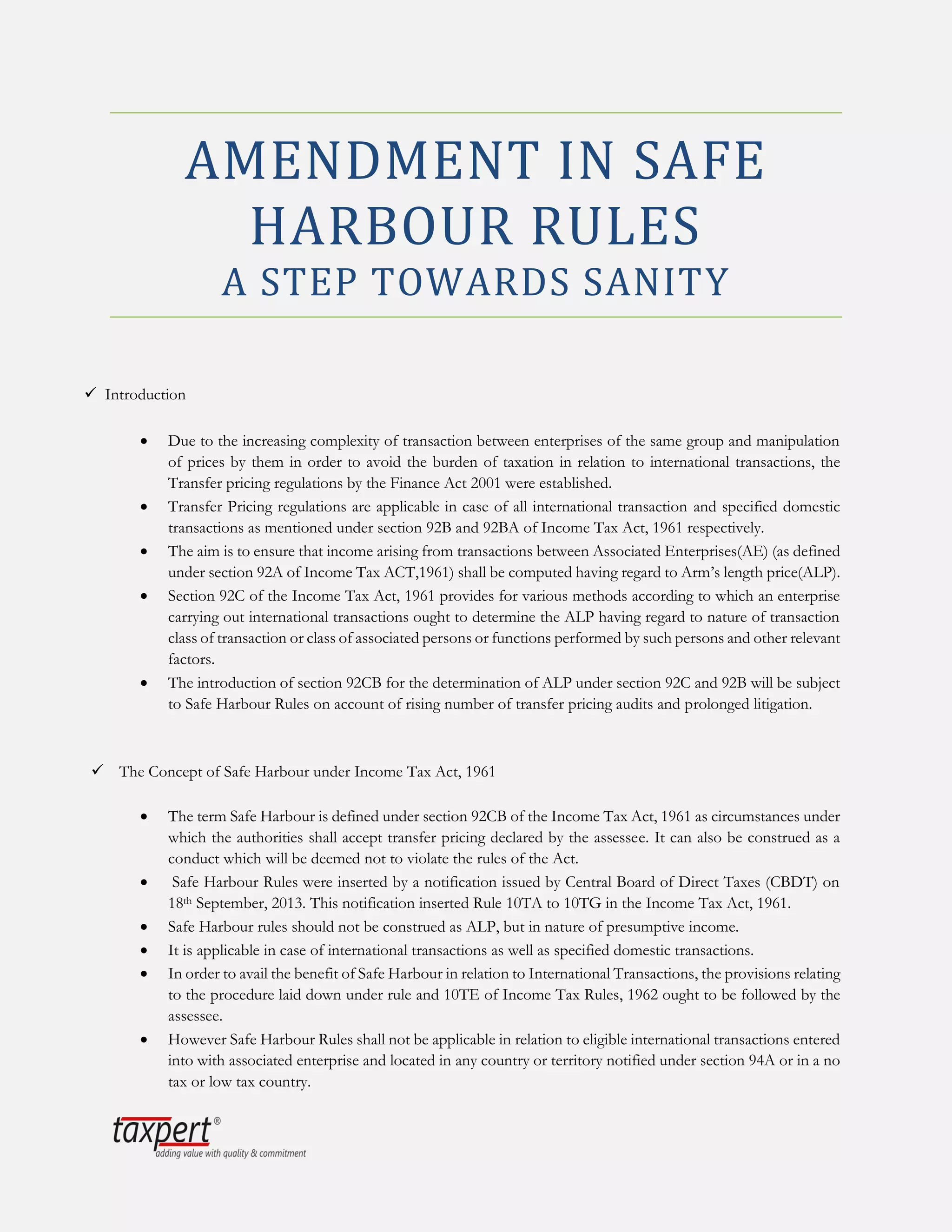 Safe Harbour Rules Amendment | PDF