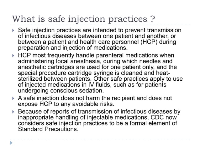 safe injection practice as per NABH.pptx | First Aid | Injuries