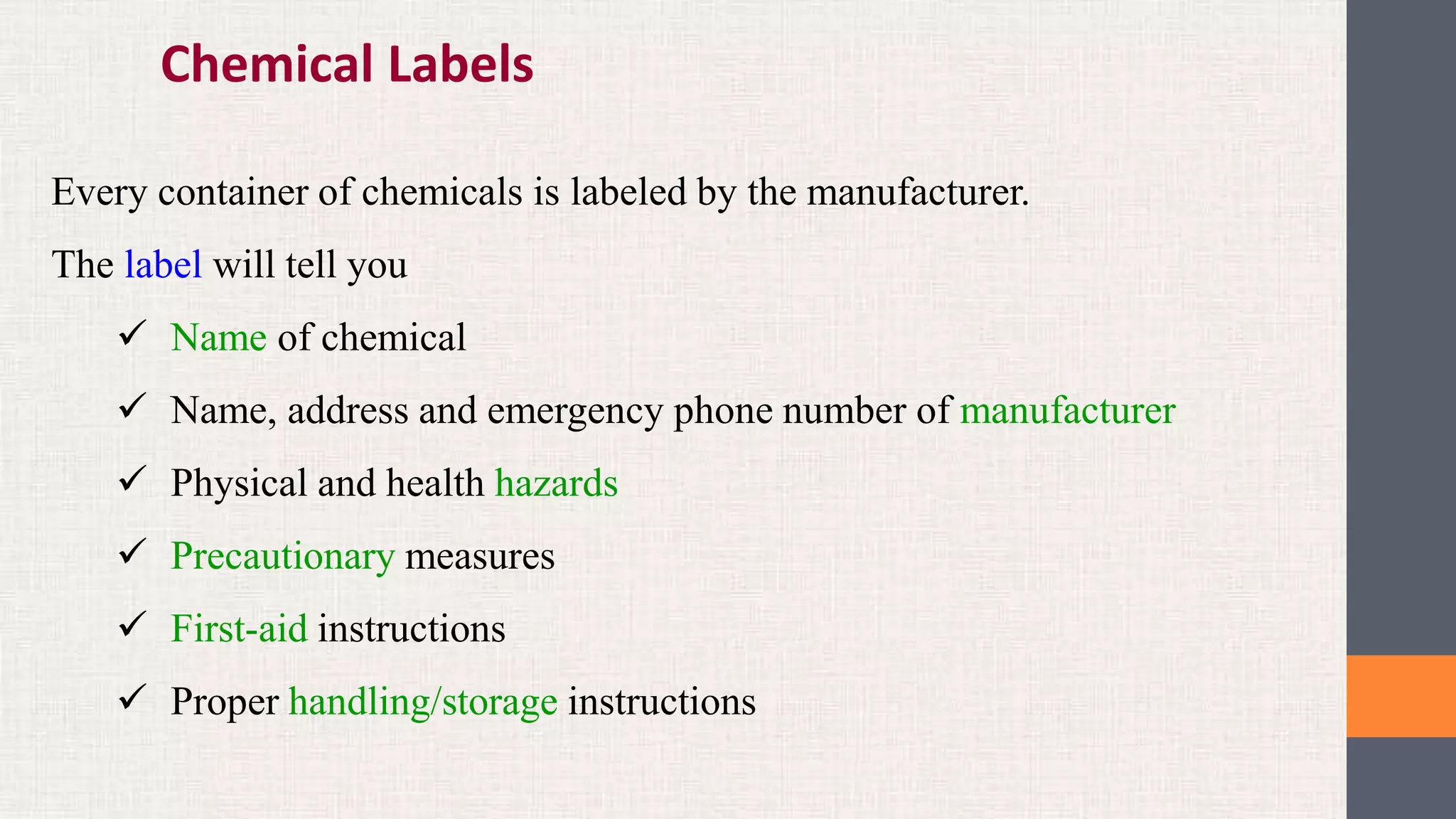 Safe laboratory Practices, Chemical Storage and laboratory safety ...