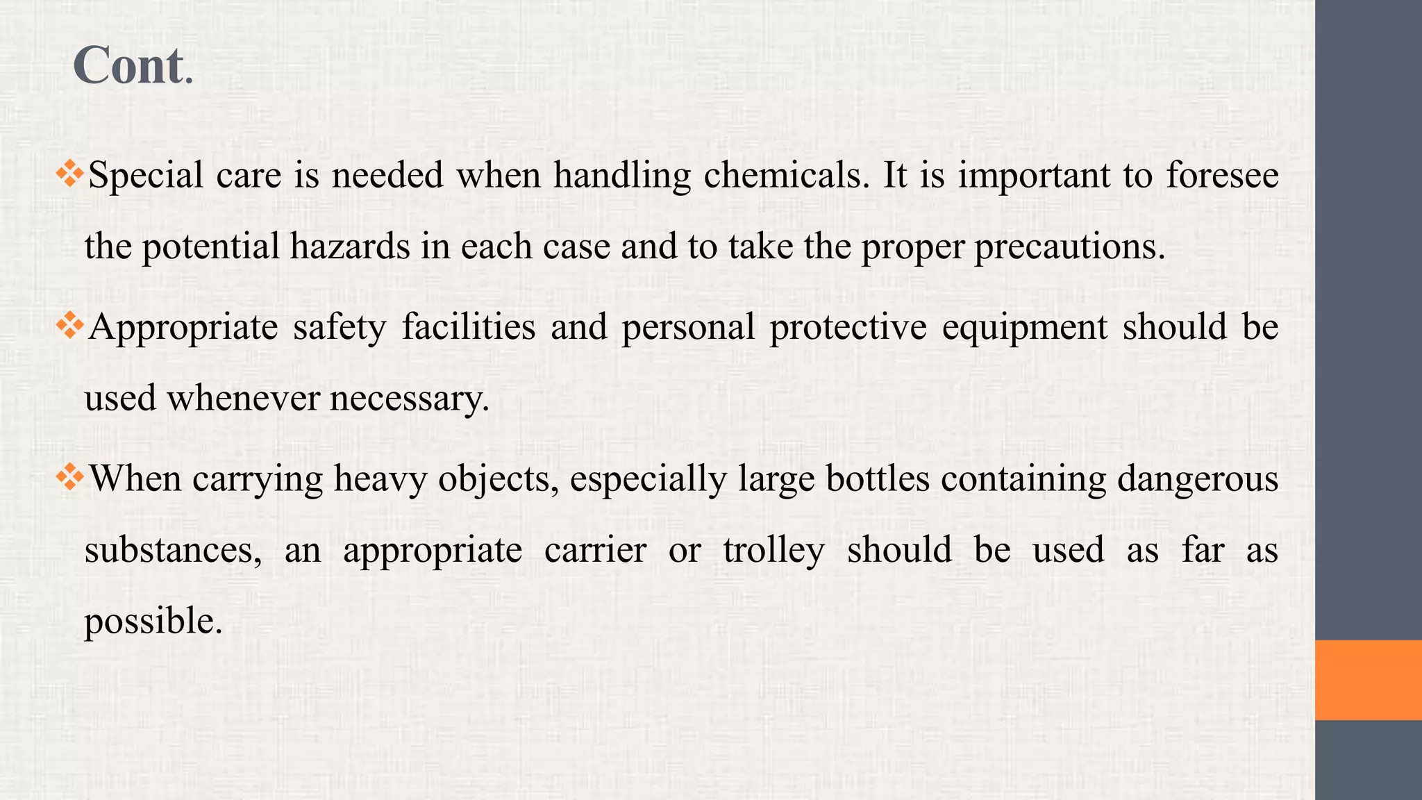 Safe laboratory Practices, Chemical Storage and laboratory safety ...