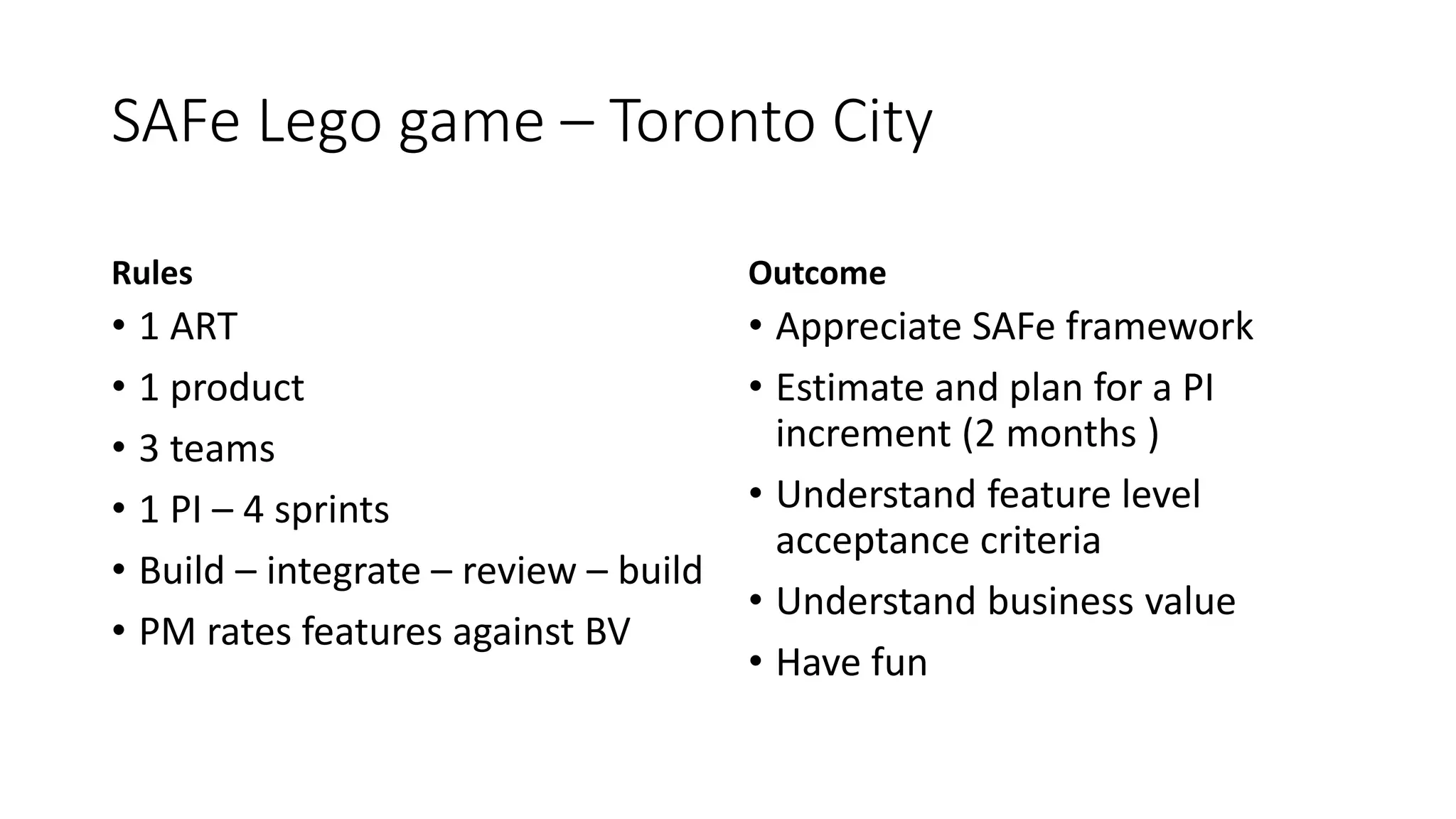 SAFe Lego Game for learning Scaled Agile Framework PI Planning | PPTX