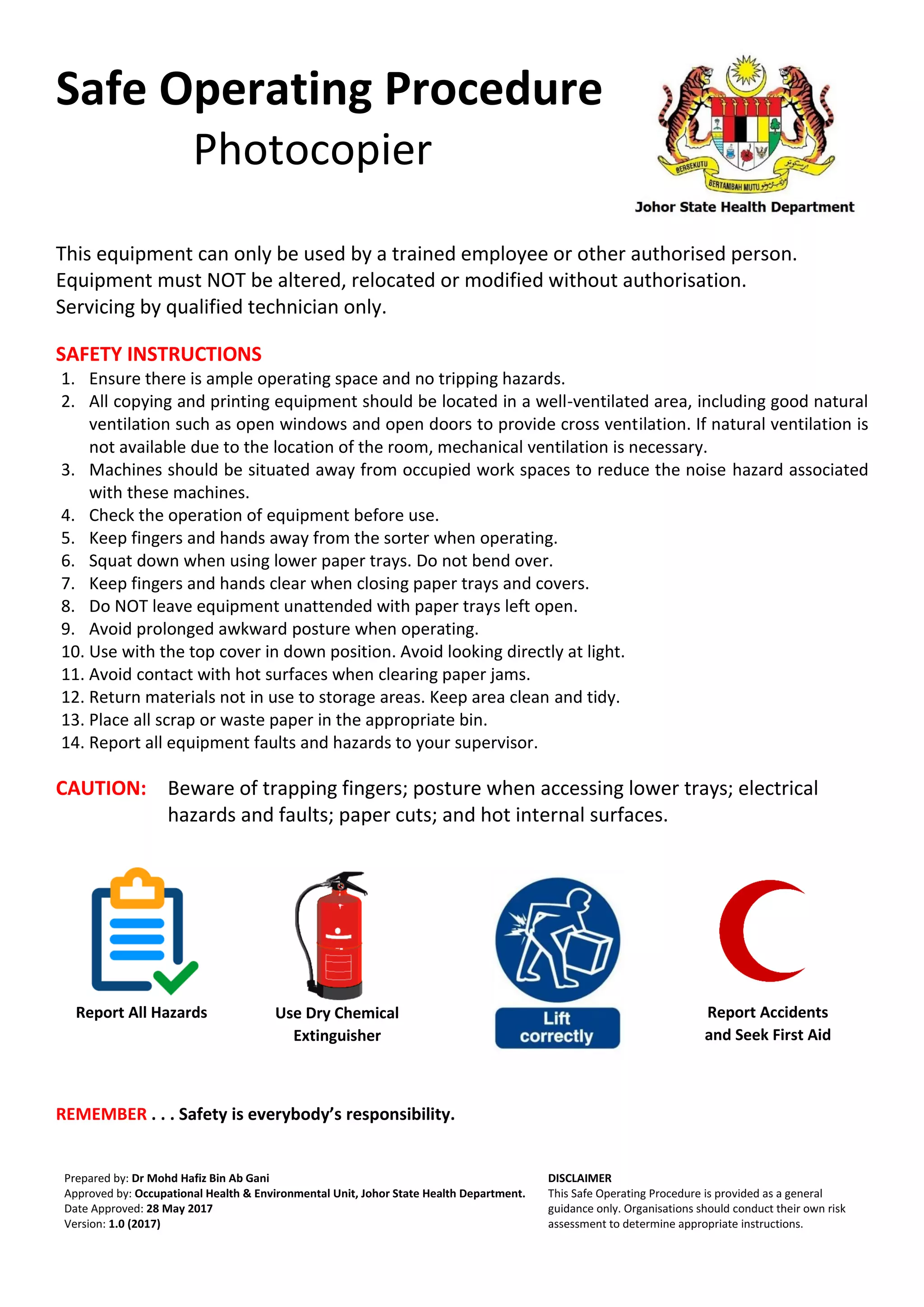 Safe Operating Procedure - Photocopier | PDF