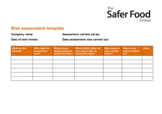 Safer Food Group Risk assessment template word format | PPT
