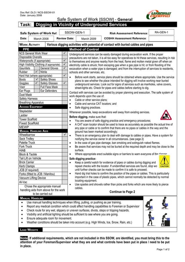 Safe System Of Work [SSOW Gen 01 [Digging In Vicinity Of Und | DOC ...