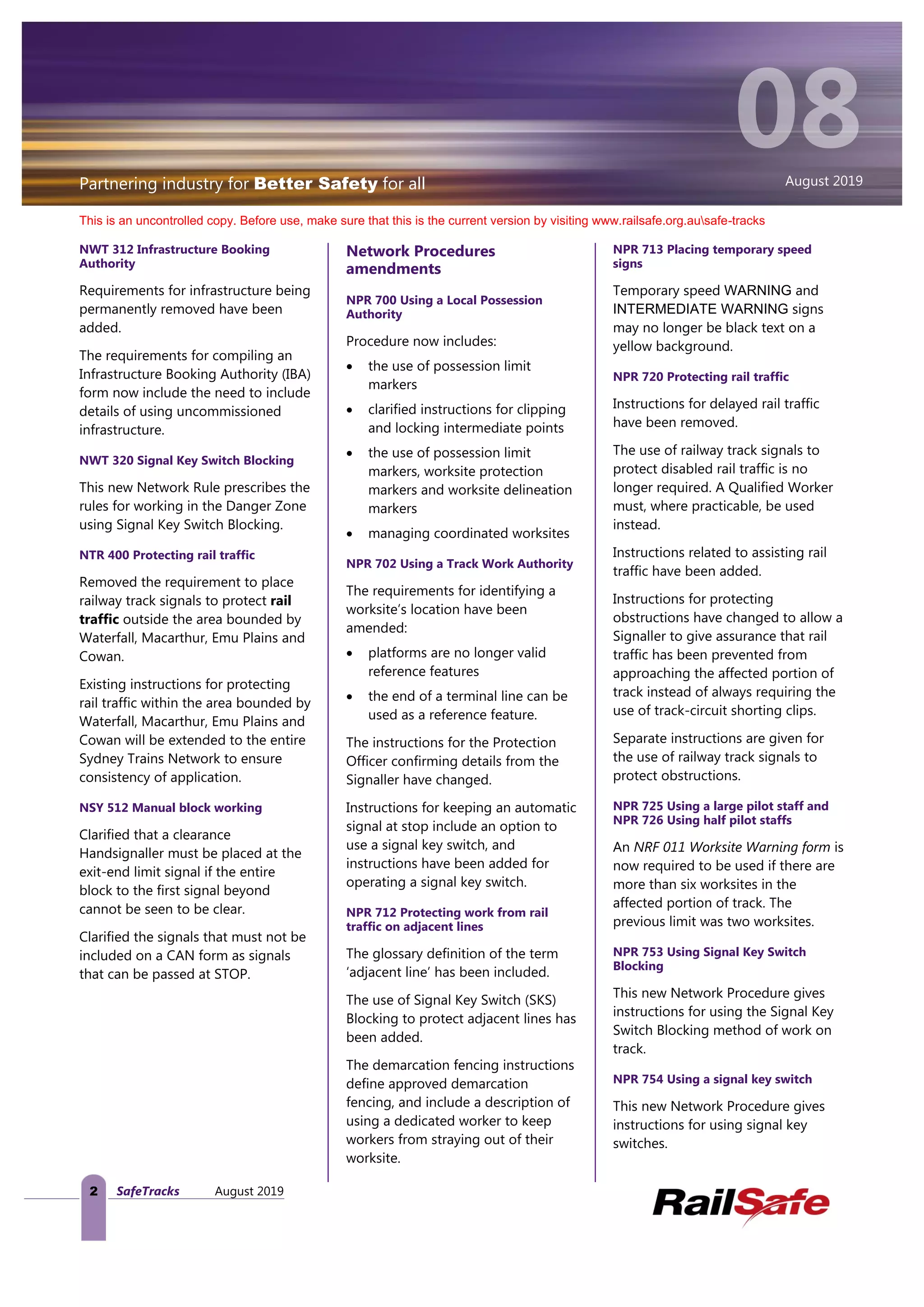 Safe tracks 2019 08-network rules amendments | PDF