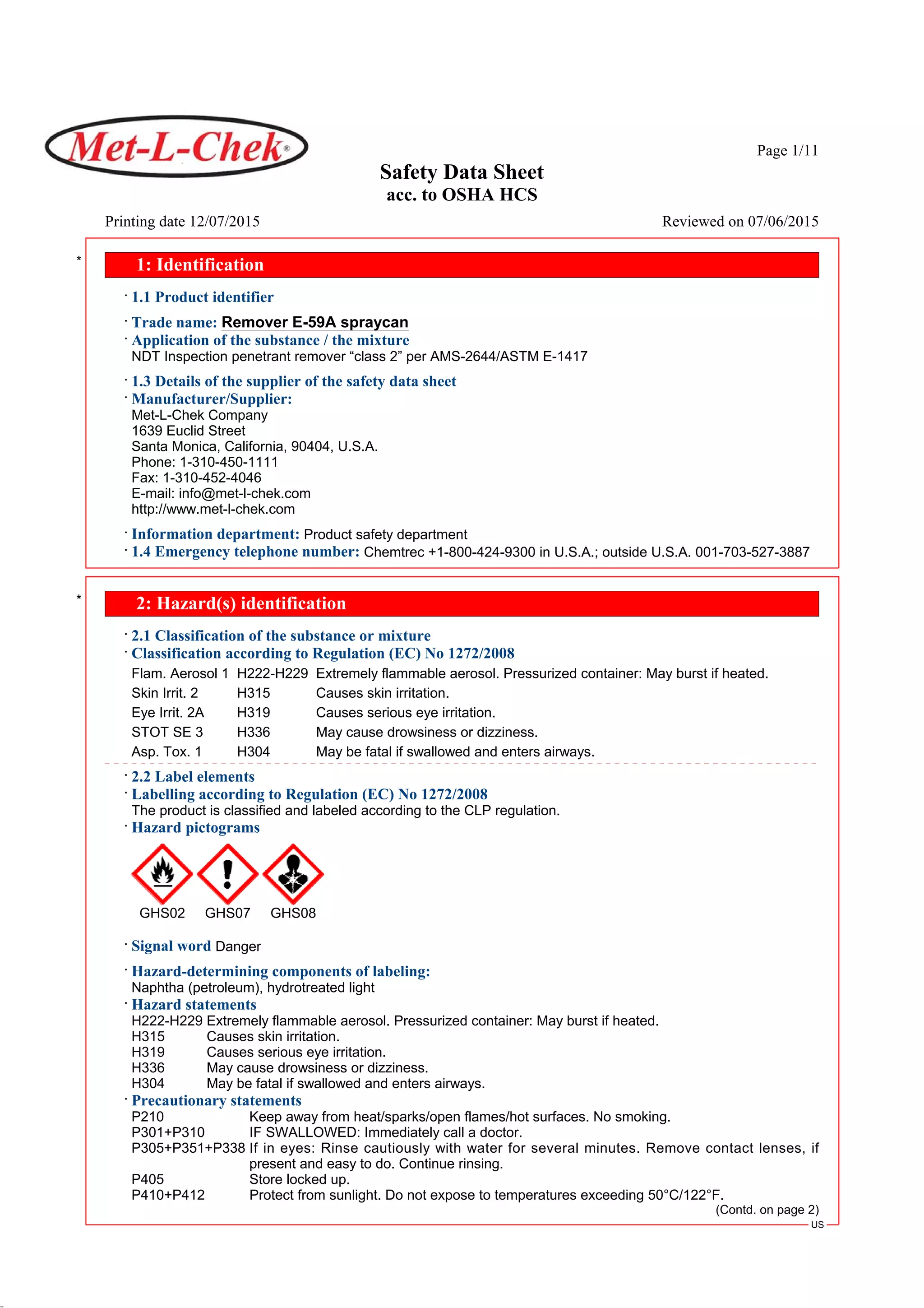 Safety data-sheet-acc-to-osha-hcs-met-l | PDF